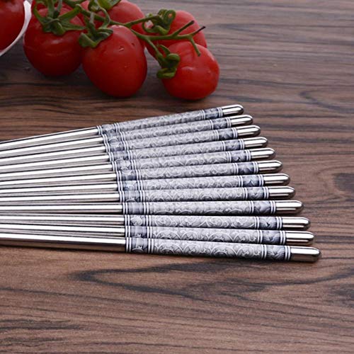Madames Stainless Steel Chopsticks Kitchen Blue and White Porcelain Printed Chopsticks Reusable Flat Long Handle Chopstick for Home, Kitchen or Restaurant