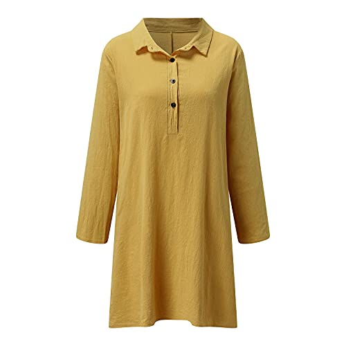 Lightweight Shift Dress for Women Button V Neck Lapel Collar Loose Dress Solid Color Pockets Loose Dress