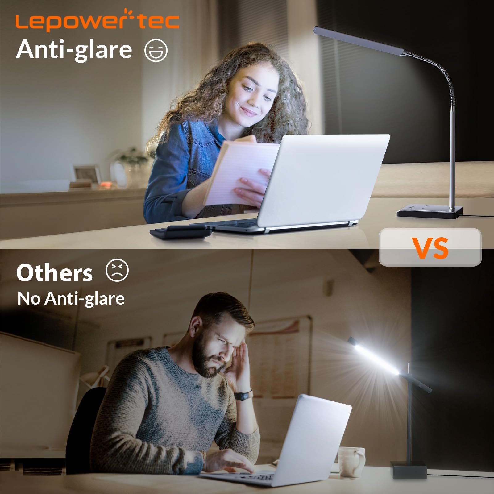 LEPOWER-TEC LED Desk Lamp for Home Office, 750LM Eye-Caring Reading Desk Light, 12W Gooseneck Lamp for Desk, Touch Table Lamp with 3 Timer Function, 60 Lighting Modes, Bright Desk Lamps for Study