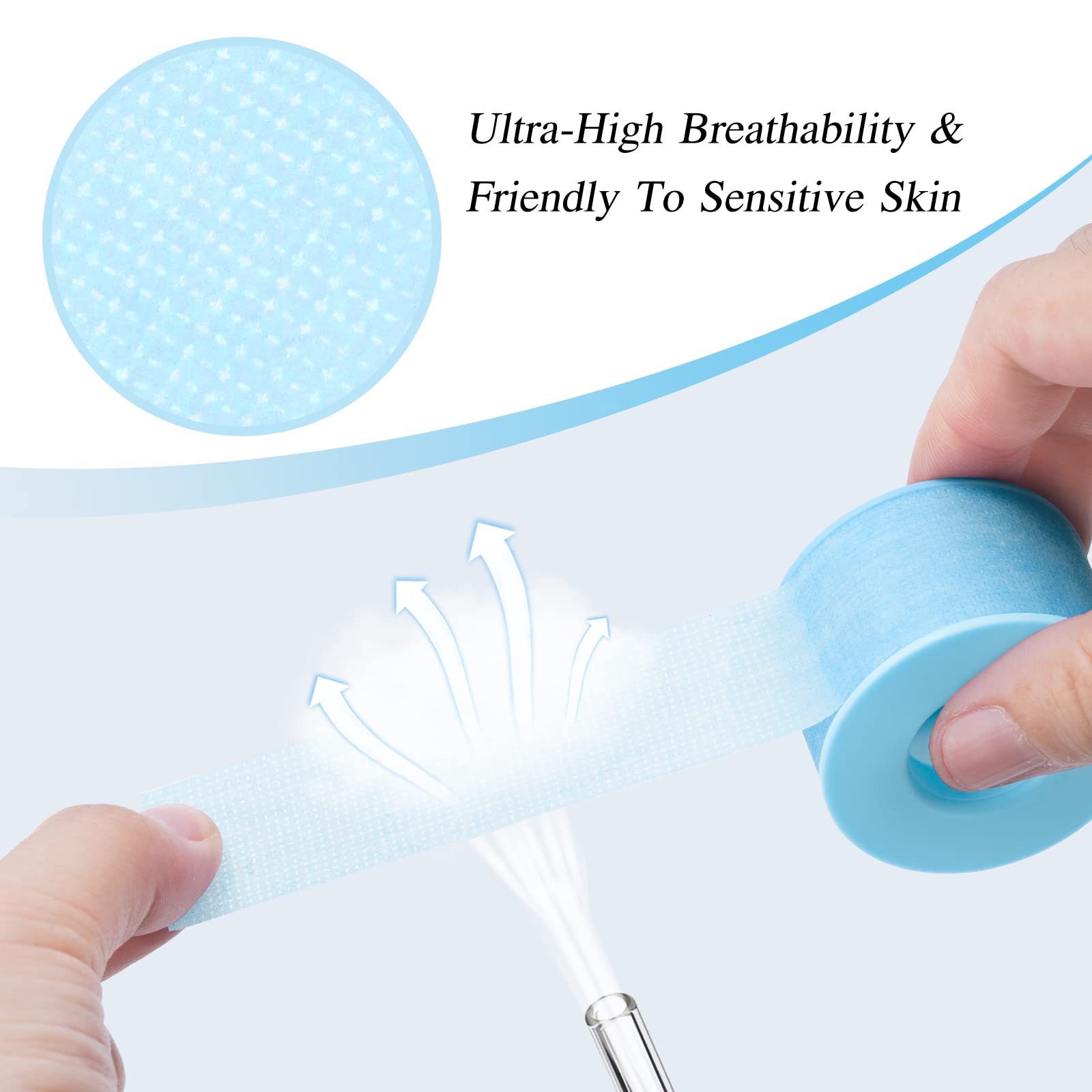 QUEWEL Lash Tape for Eyelash Extensions Blue Eyelash Tape Stick Well Breathable Eyelash Extension Tape Microfoam Tape Eyelash Extensions Flexible & Comfortable for Sensitive Skins to Use (Blue)