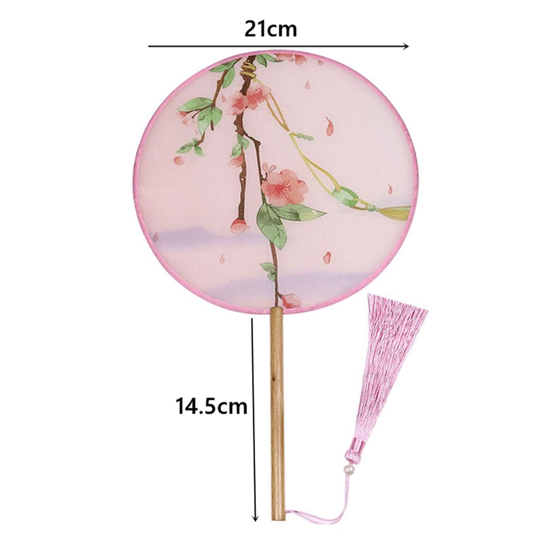 Lmtossey Women Dancing Embroidery Flower Handheld Fan Vintage Translucent Chinese Style Round Silk Fans