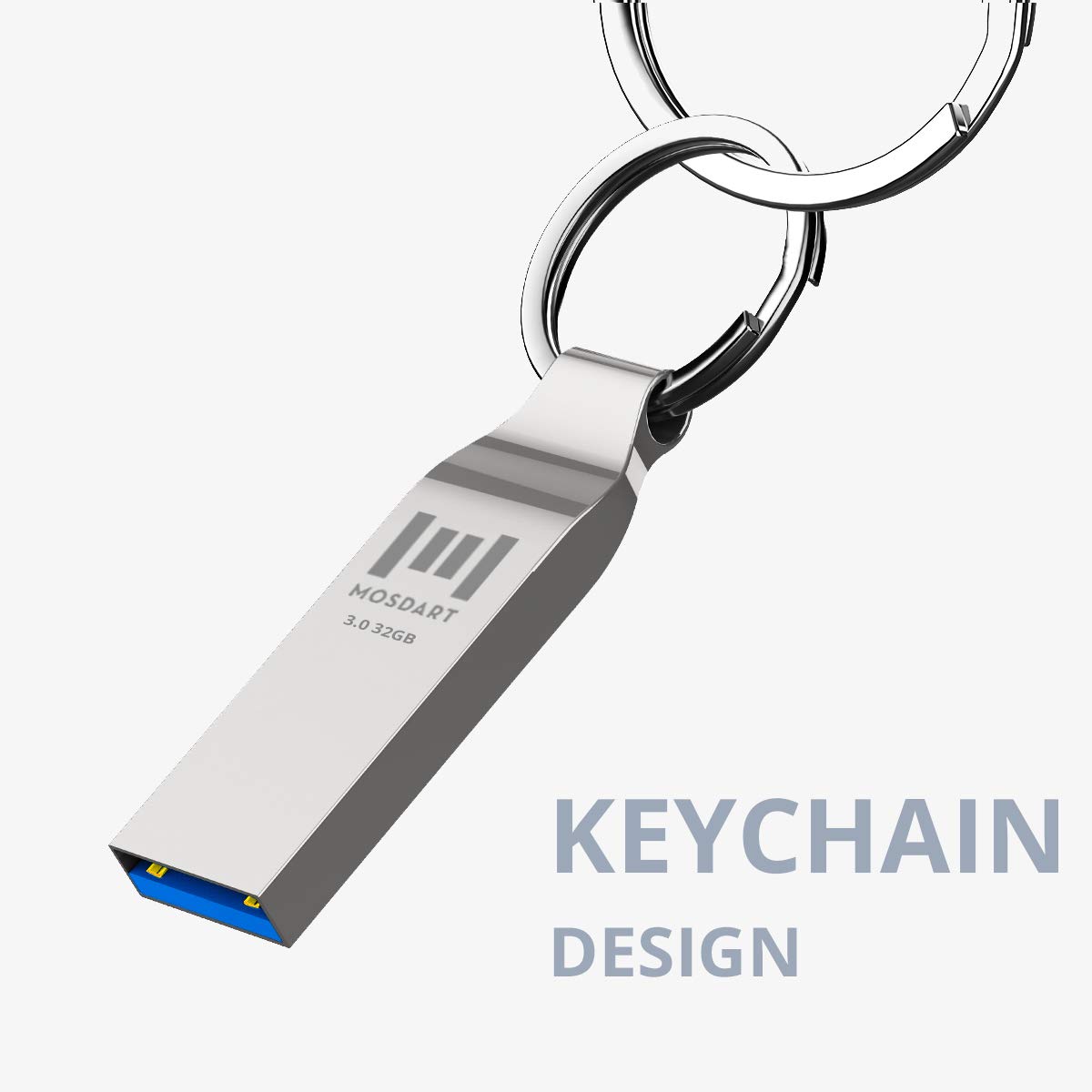 MOSDART 32GB USB 3.0 Flash Drive with Keychain Waterproof Memory Stick Thumb Drive Metal 32G USB3.0 Jump Drive 3 Pack, Silvery