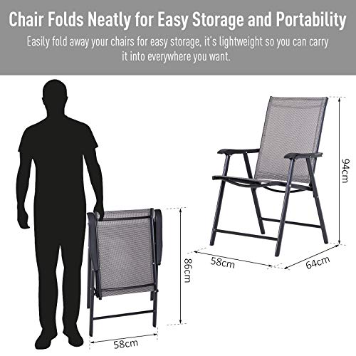 Outsunny Folding Outdoor Patio Chairs Set of 2 Stackable Portable for Deck, Garden, Camping and Travel