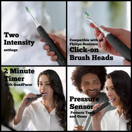 PHILIPS Sonicare Electric Toothbrush with DiamondClean Brush Head, Phillips Sonicare Rechargeable Toothbrush with Pressure Sensor, Sonic Electronic Toothbrush, Travel Case, Black 1.0 Count