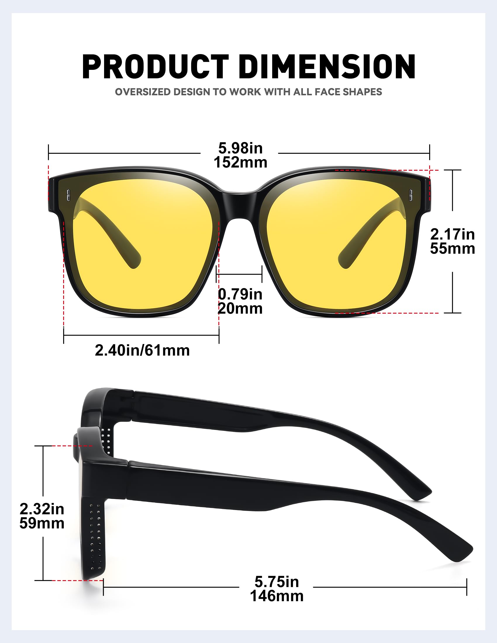 MEETSUN Oversized Fit Over Glasses Sunglasses for Women Trendy Square Polarized UV Protection Sun Glasses for Driving Black Grey