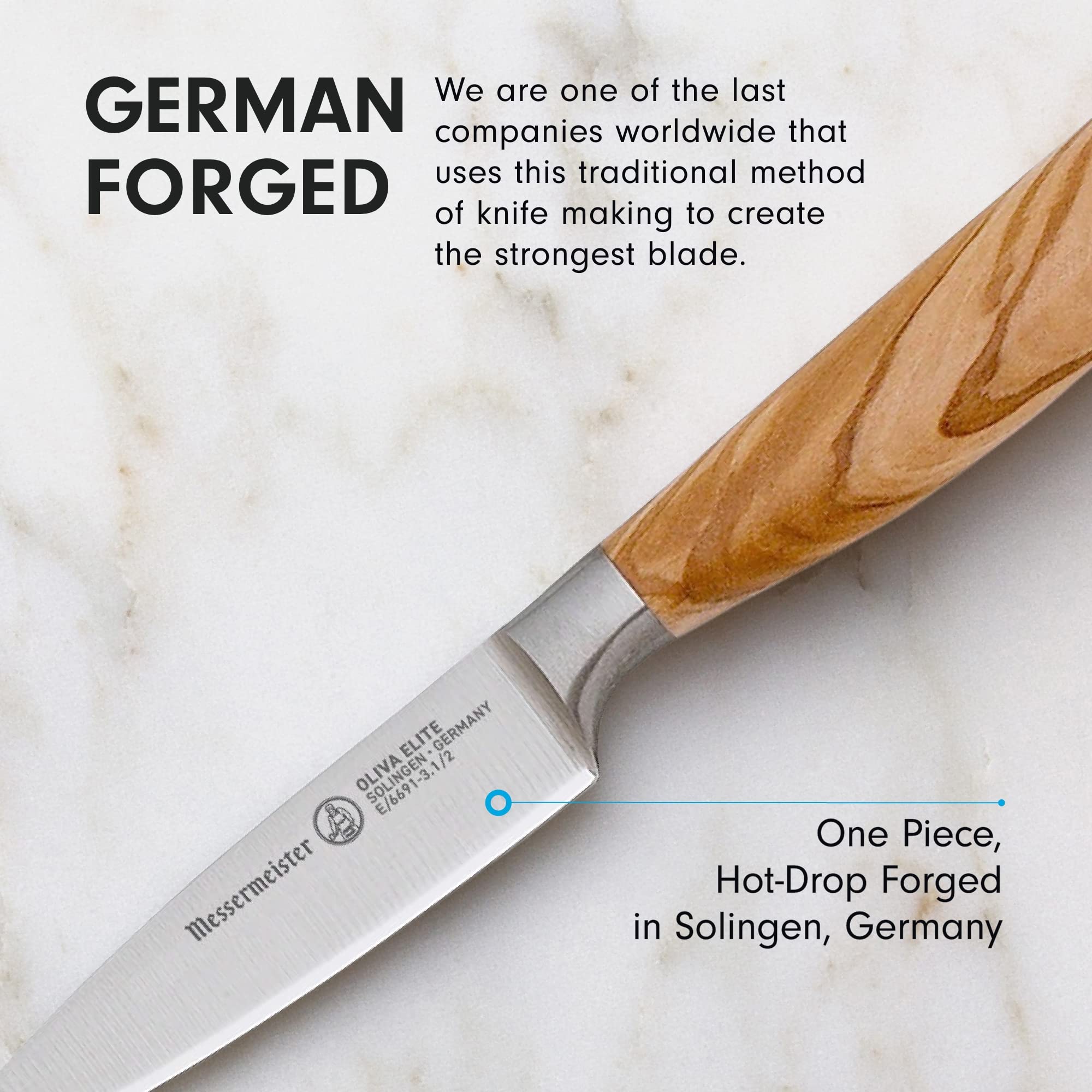 Messermeister Oliva Elite 3.5” Paring Knife - Fine German Steel Alloy Blade & Natural Mediterranean Olive Wood Handle - Rust Resistant & Easy to Maintain