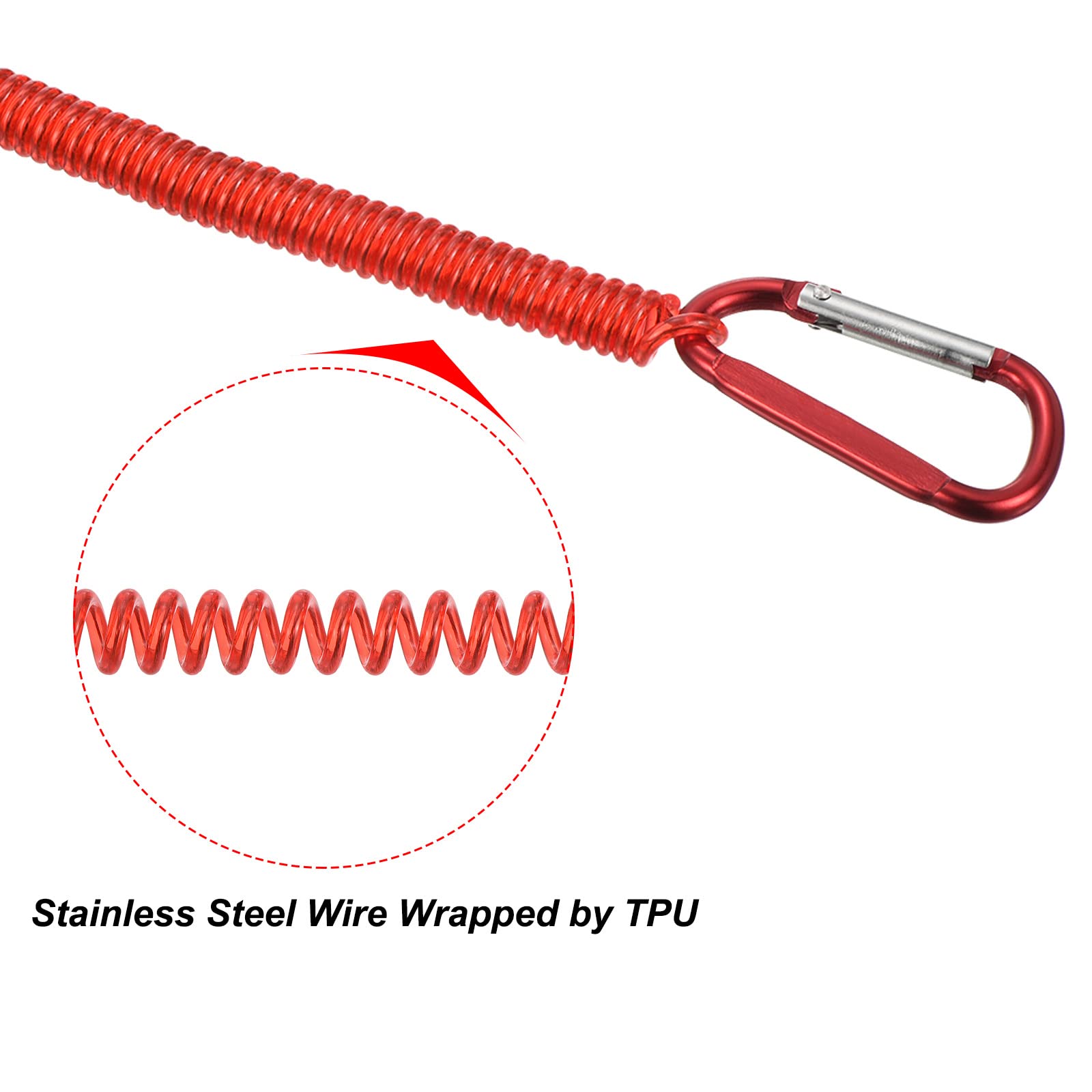 PATIKIL 3.3ft Spring Coil Keychain Stretch Cord, 12 Pack Spiral Lanyard Tether Retractable with Metal Clip and Keyring for Keys Fishing Tool, Red
