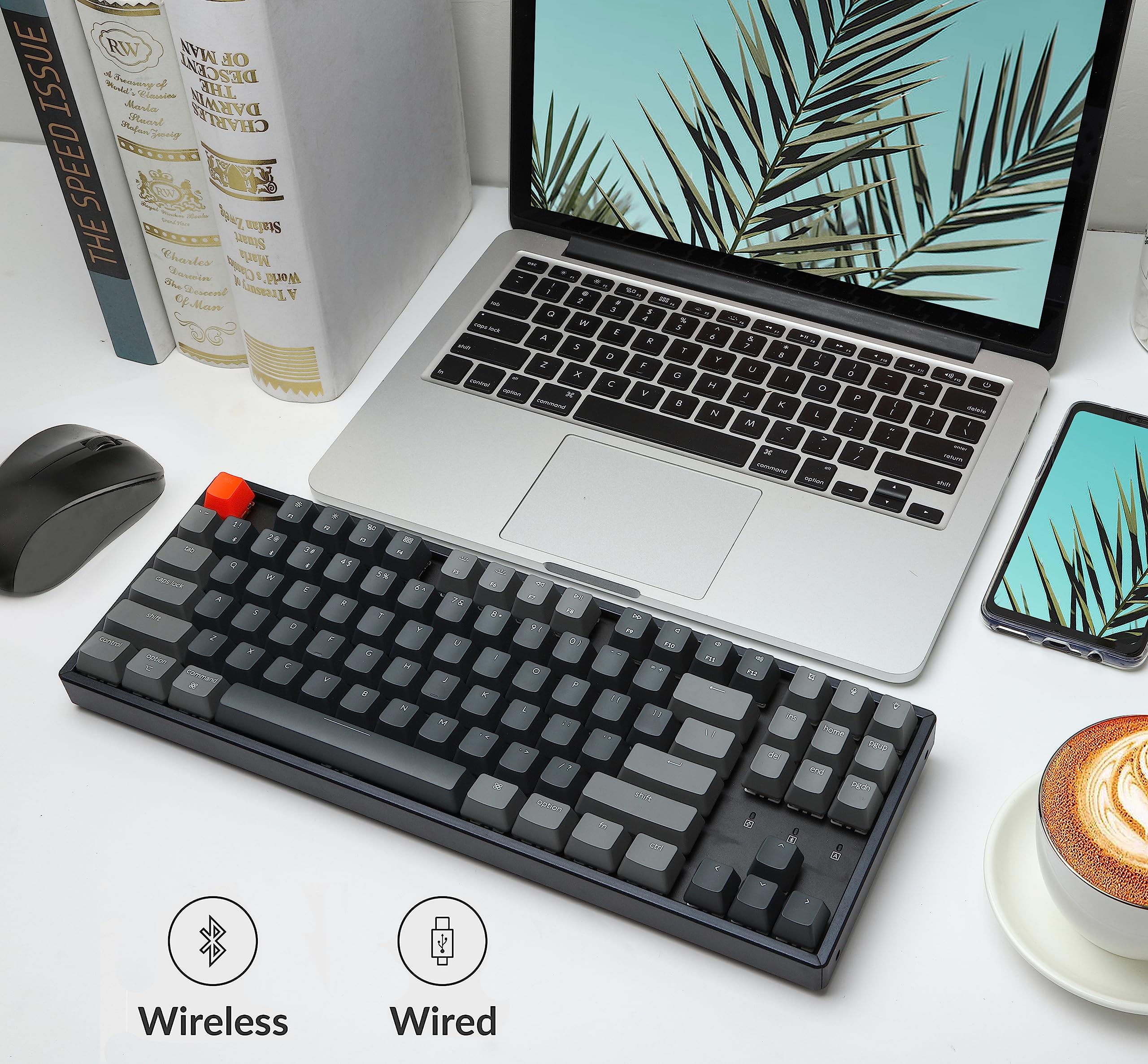 Keychron K8 Wireless Bluetooth/USB Wired Mechanical Keyboard, Hot-swappable Tenkeyless 87 Keys RGB LED Backlit Gateron Brown Switch N-Key Rollover, Aluminum Frame for Mac and Windows