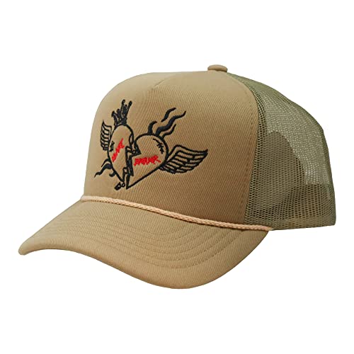 Muka Foam Front Rope Trucker Hats Women Men Streetwear Smiley Face Trucker Hat Mesh Back Baseball Cap Adjustable Snapback (Heart Breaker (Khaki))
