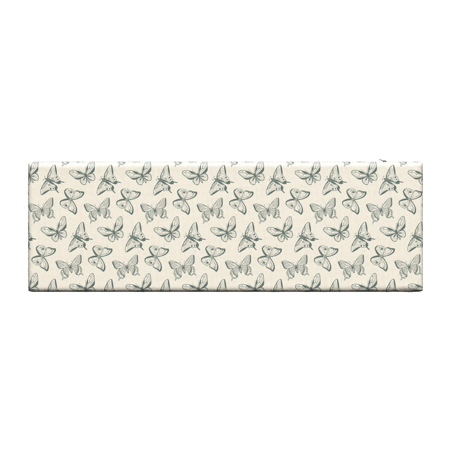 Lunarable Spring Bench Pad, Earthy Tone Damask Stencil Swallowtail Butterfly and Skippers, Standard Size HR Foam Cushion with Decorative Fabric Cover, 45" x 15" x 2", Green Eggshell