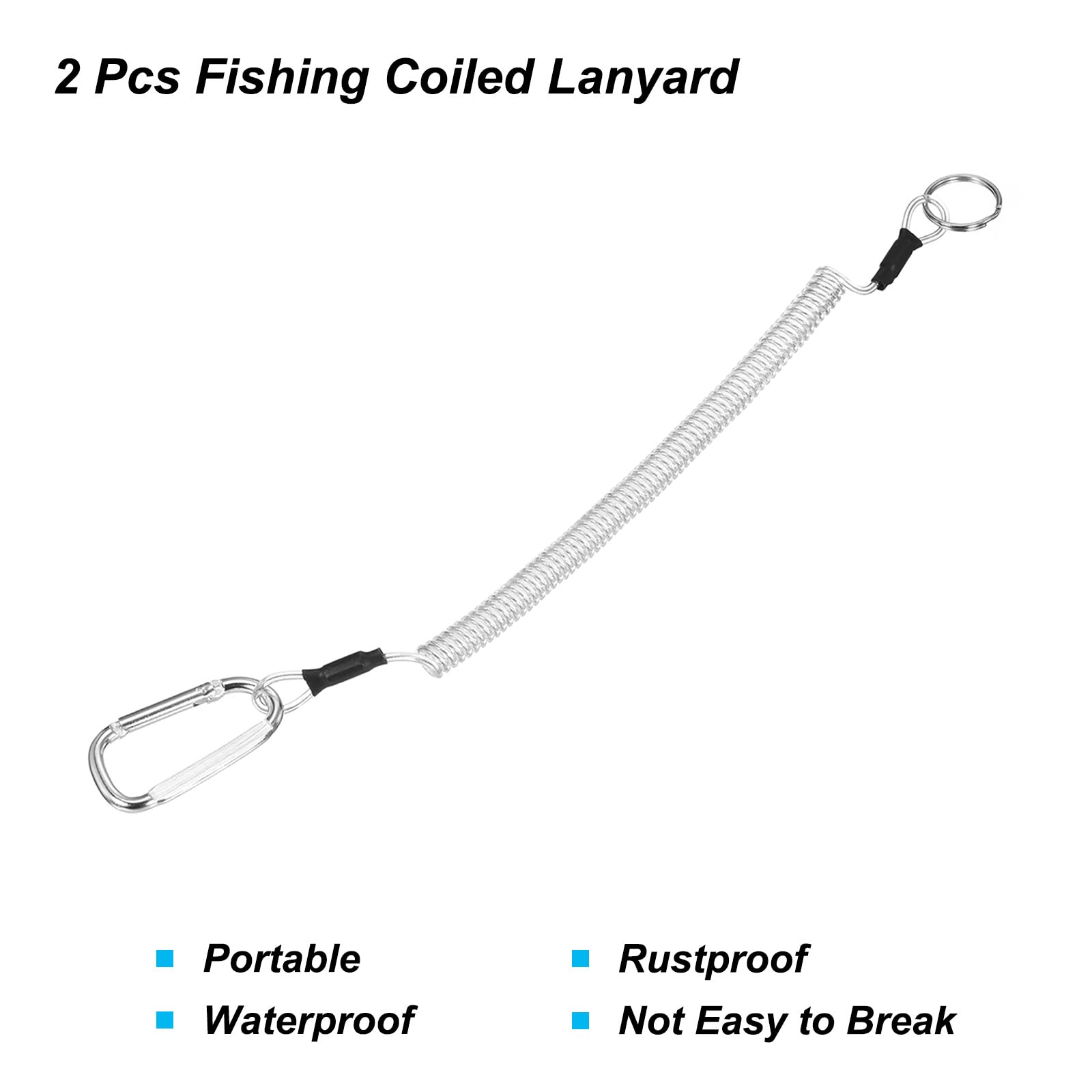 PATIKIL 4.9ft Fishing Tool Lanyard, 2 Pack Safety Cord Spiral Lanyard Tether Retractable with Metal Clip Keychain for Boating Kayak, Blue