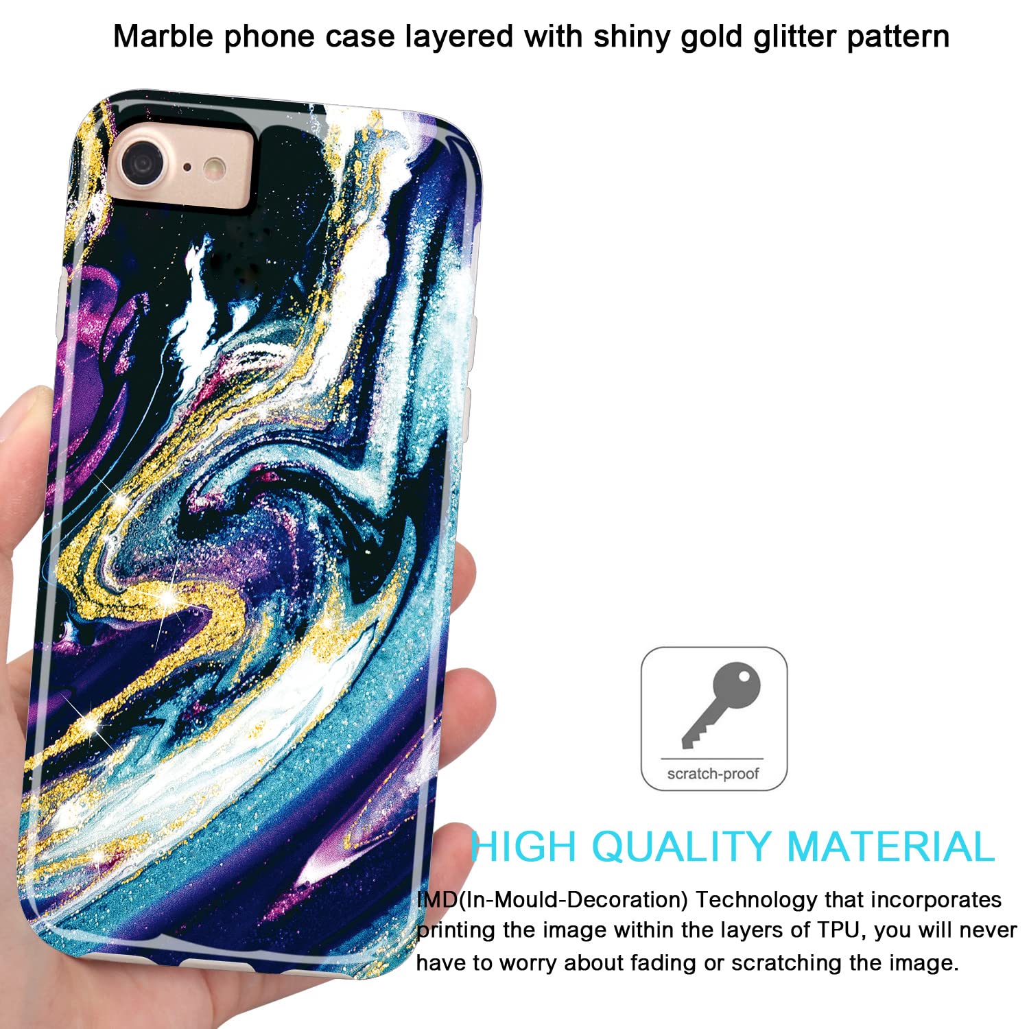 JAHOLAN iPhone SE 2022/2020 Case, iPhone 7 8 Case, Stylish Shiny Rose Gold Marble Design Glossy TPU Soft Rubber Silicone Cover Phone Case for iPhone 7/8/6/6S/SE 2020 2022