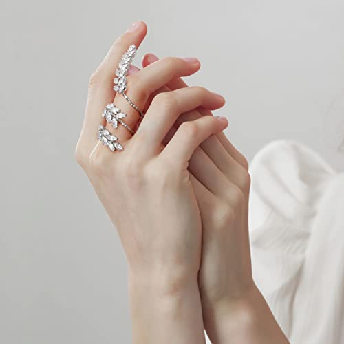 Mytys Fashion CZ Cocktail Rings for Women-Cubic Zirconia Knuckle Rings-Silver Leaf Desigh Open Adjustable Ring