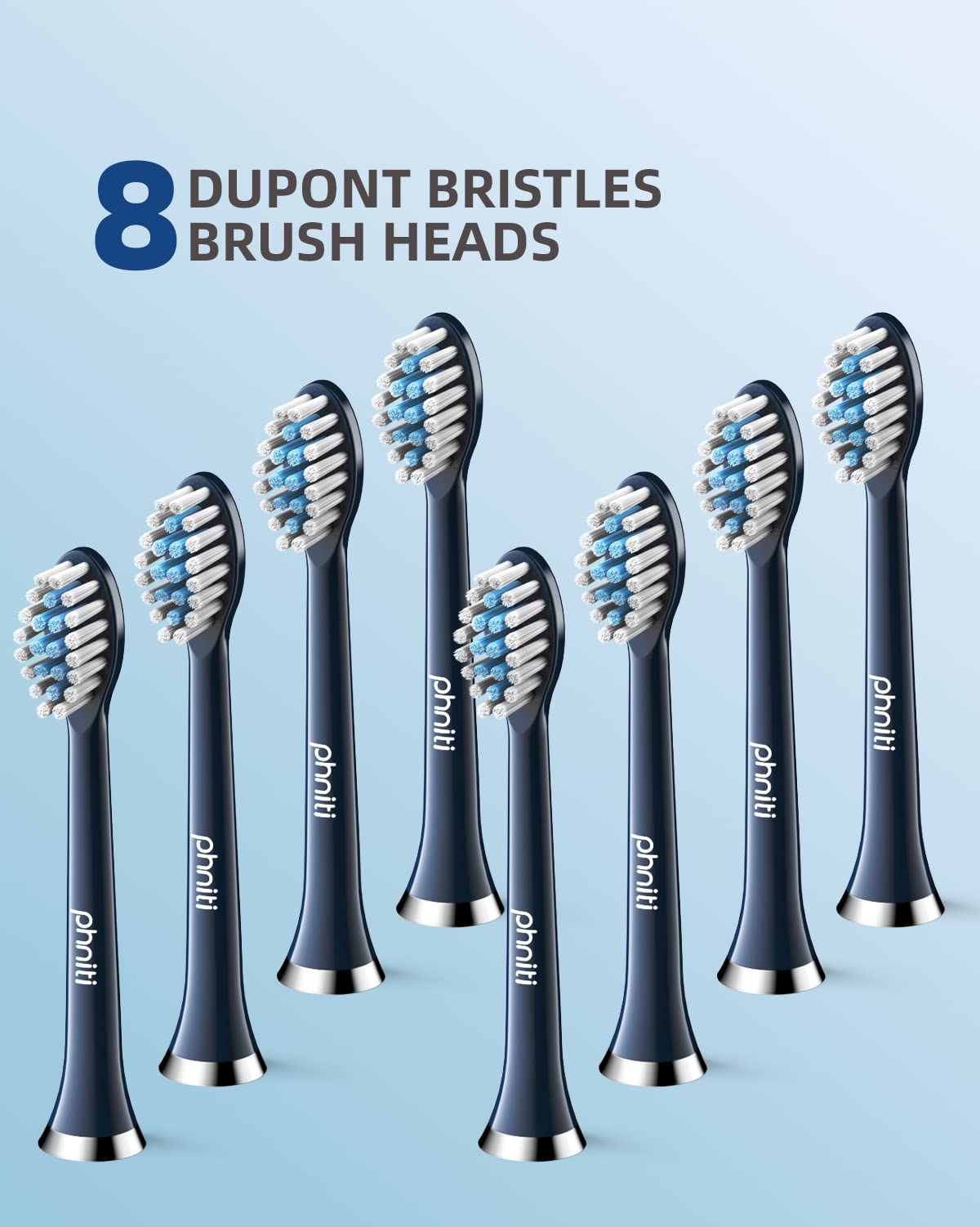 Phniti Electric Toothbrushes for Adults, Sonic Toothbrush with 8 Brush Heads,3 Hours Fast Charge,4 Modes,40,000VPM,2 Mins Timer,IPX7 Waterproof(Blue)