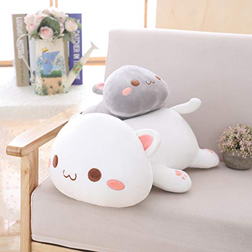Jensquaify Cat Stuffed Animals, Soft Cat Plush Pillow Kitten Stuffed Animal Toy Gifts for Kids (Grey Round Eyes, 19.6")