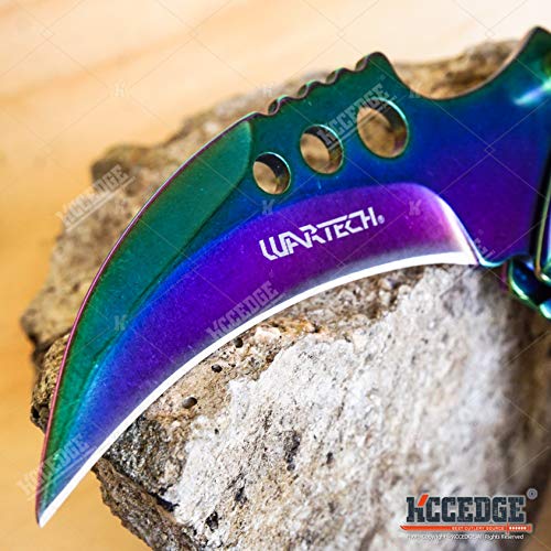 KCCEDGE BEST CUTLERY SOURCE Pocket Knife Camping Accessories Survival Kit 5 Inch Grim Reaper Scythe Tactical Knife Hunting Knife Camping Gear 78524 (Rainbow)