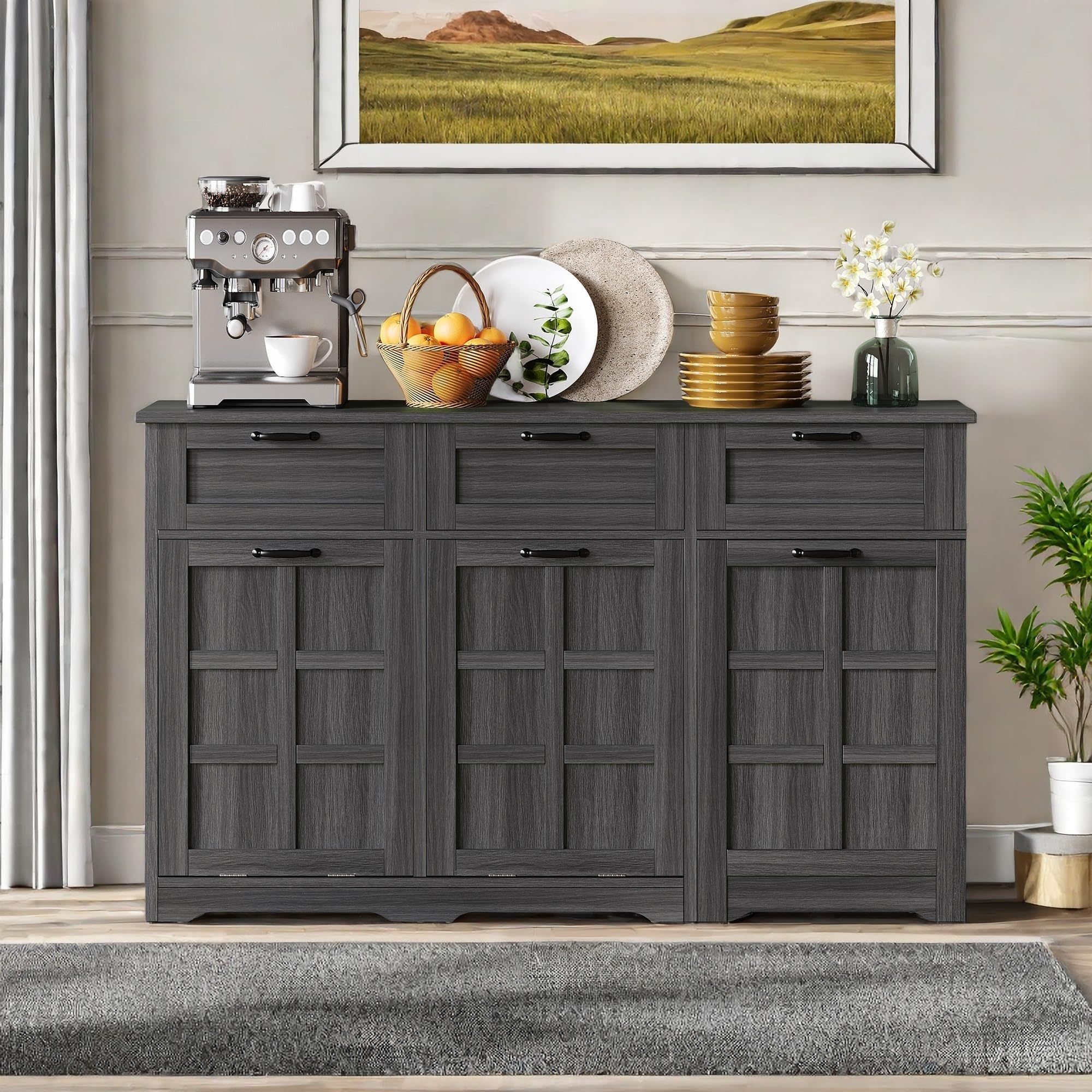 YITAHOME Kitchen Garbage Cabinet, Suitable for Two 10-Gallon Trash Cans, Storage Cabinet with 3 Layers, Three Drawers, Space-Savvy Design, Efficient Storage Options, White Oak