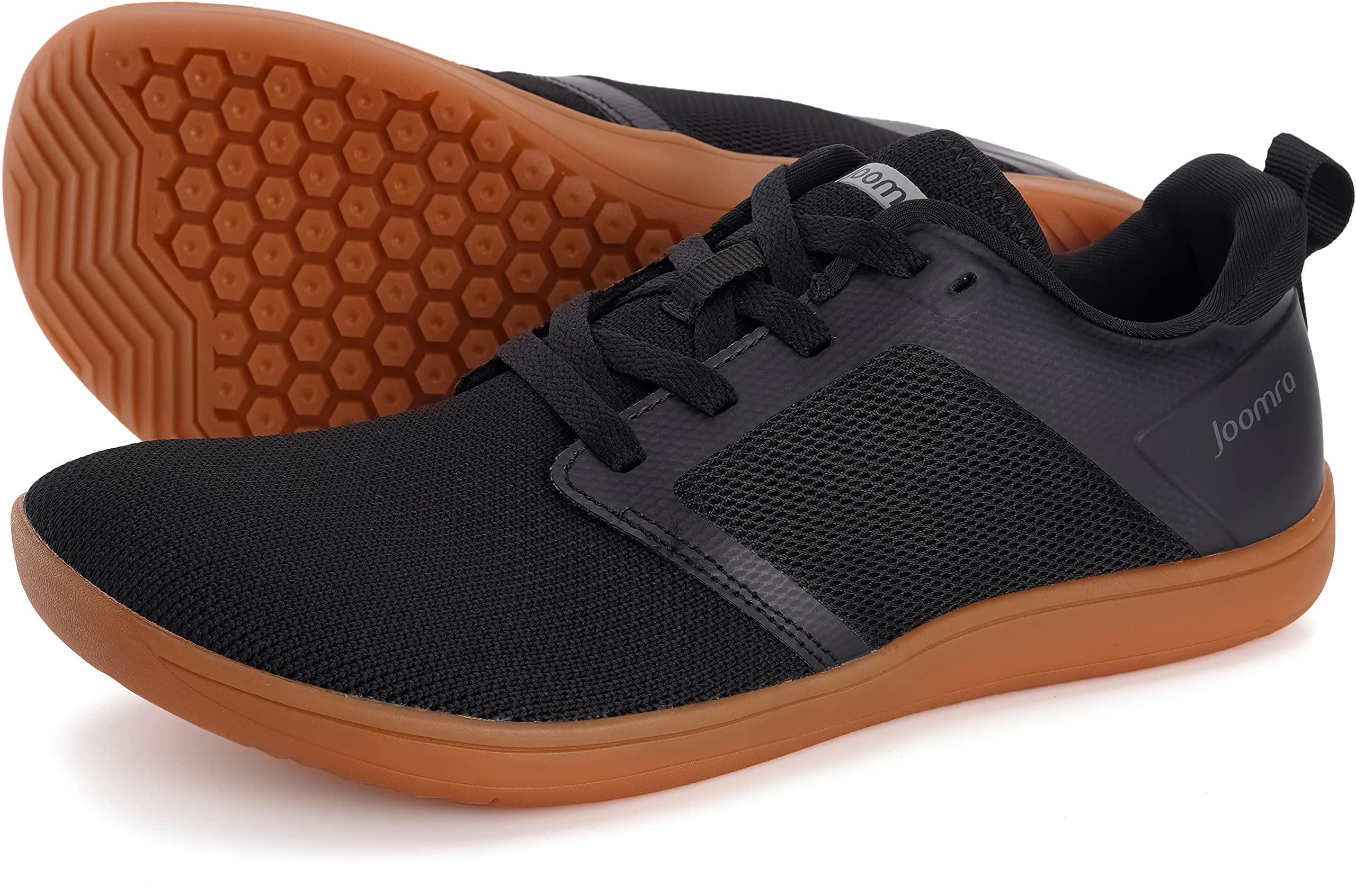 Joomra Men's Zero Drop Barefoot Trail Running Sneakers Minimalist Tennis Shoes Flat Wide Marathon Cross Trainer Size 12.5 Trekking Male Workout Sneakers Walking Zapatos para Hombres Black/Gum 46