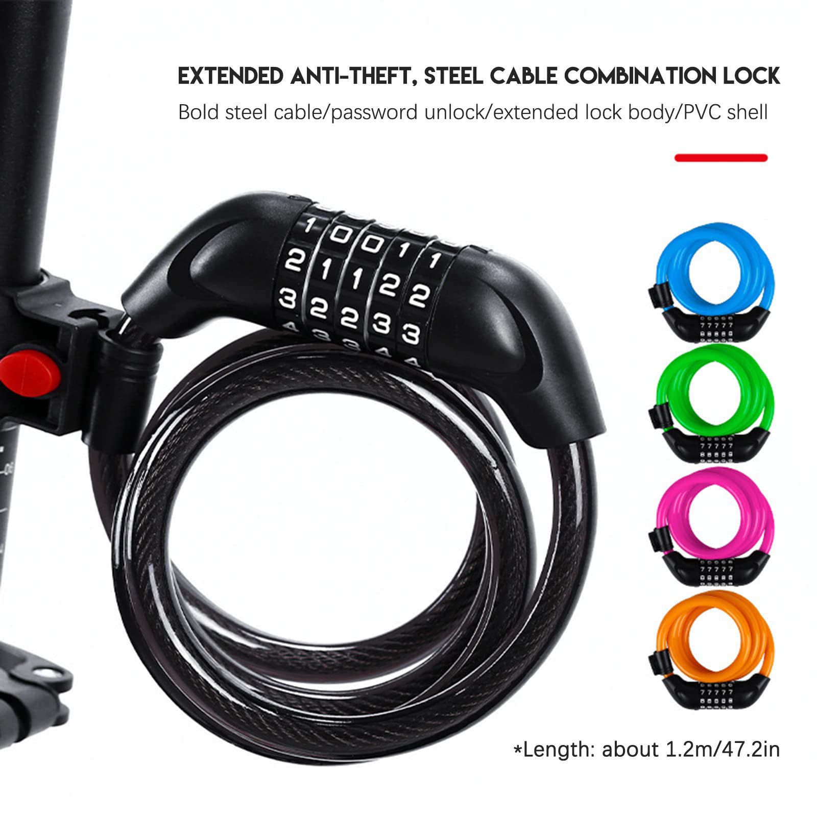 LIBOOI Bicycle Combination Lock, Bike Locks Heavy Duty Anti Theft Combination Cable Locks with Mounting Bracket
