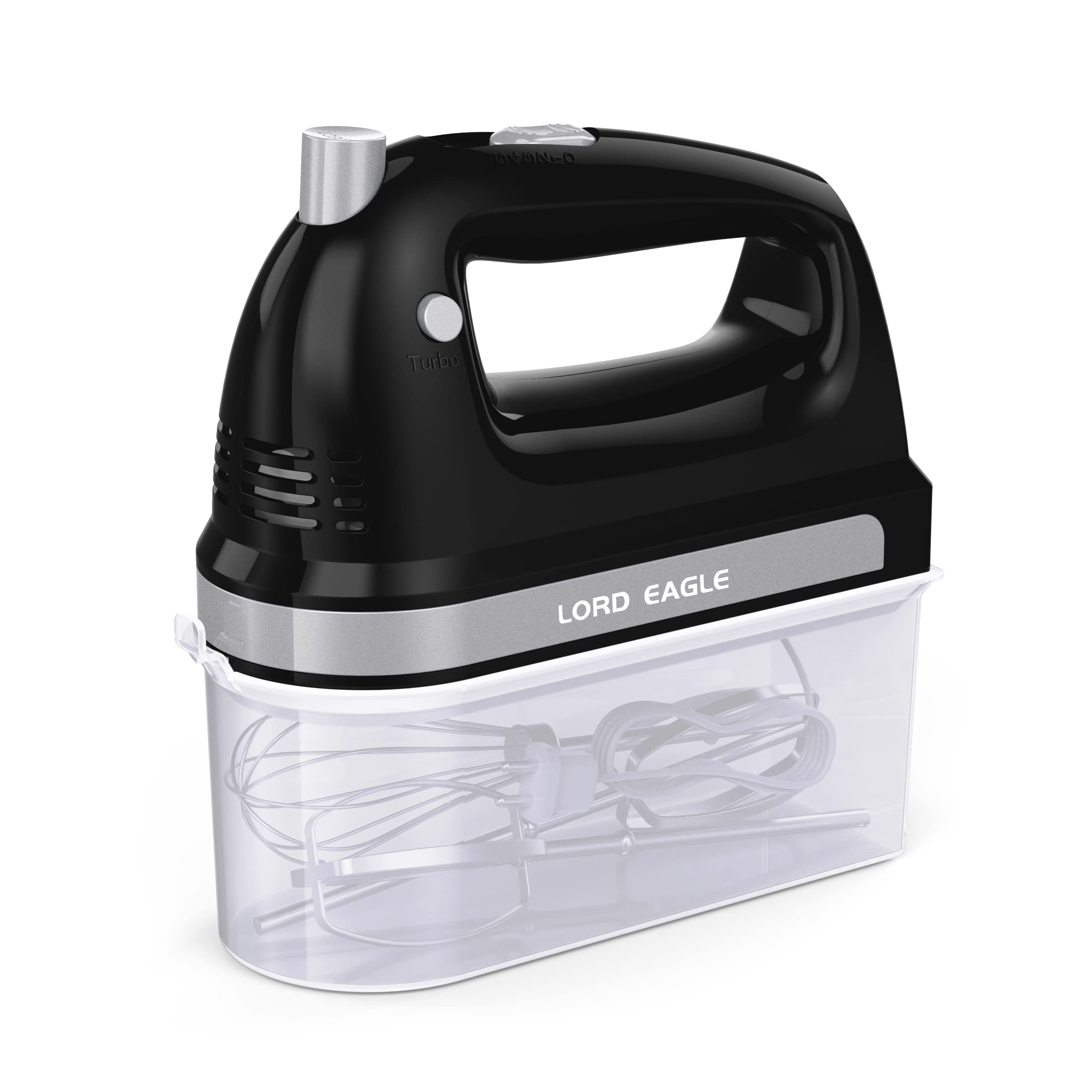 Lord Eagle Electric Hand Mixer Mini, 300W Power Handheld Mixer Kitchen for 5-Speed Baking Cake Egg Cream Food Beaters Whisk, with Snap-On Storage Case, Black