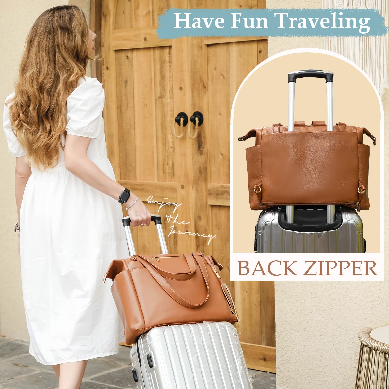 Omanmoli Diaper Bag Tote Leather Diaper Bag Backpack Large Baby Diaper Bag 14 Diaper Bag Organizing Pouches,Changing Pad,Crossbody Strap,4 Insulated Pockets,Brown