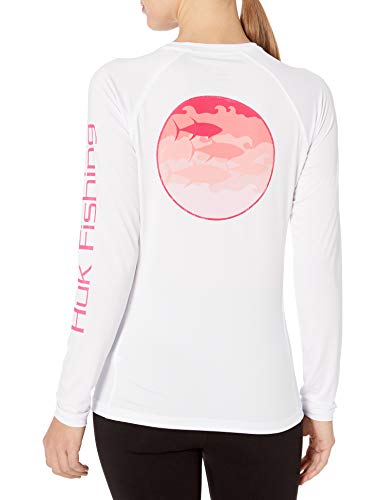 Huk Women's Pursuit Long Sleeve Performance Shirt + Sun Protection, Schooled-White, X-Small