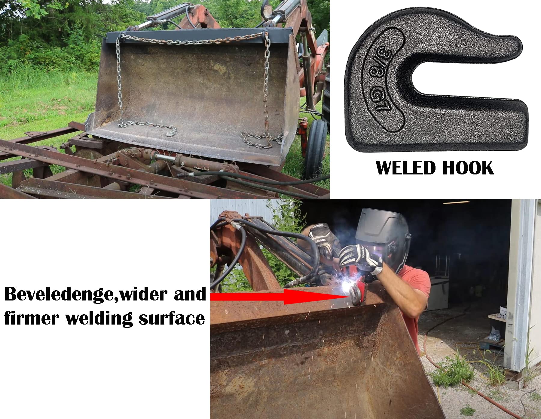 KEYHAO Weld On Grab Chain Hook G70 3/8" Weld On Chain Grab Hooks Bucket Flatbed Trailer Wrecker Tow Tie Down Forged Steel Working Load Limit: 6600 lbs
