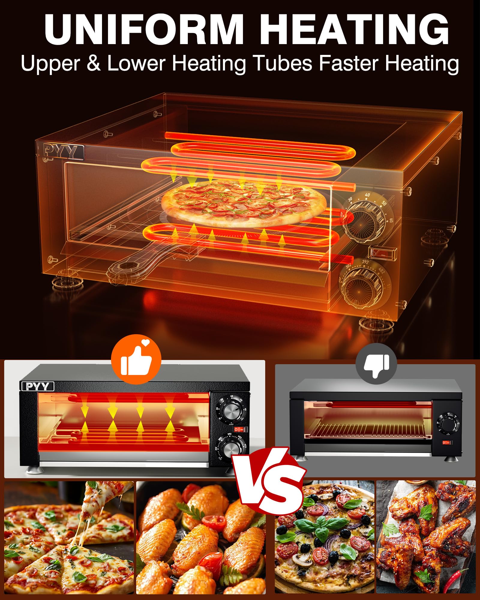 PYY Electric Pizza Oven Indoor Countertop Pizza Oven Commercial Pizza Maker Machine for Home with Timer Stainless Steel Pizza Cooker