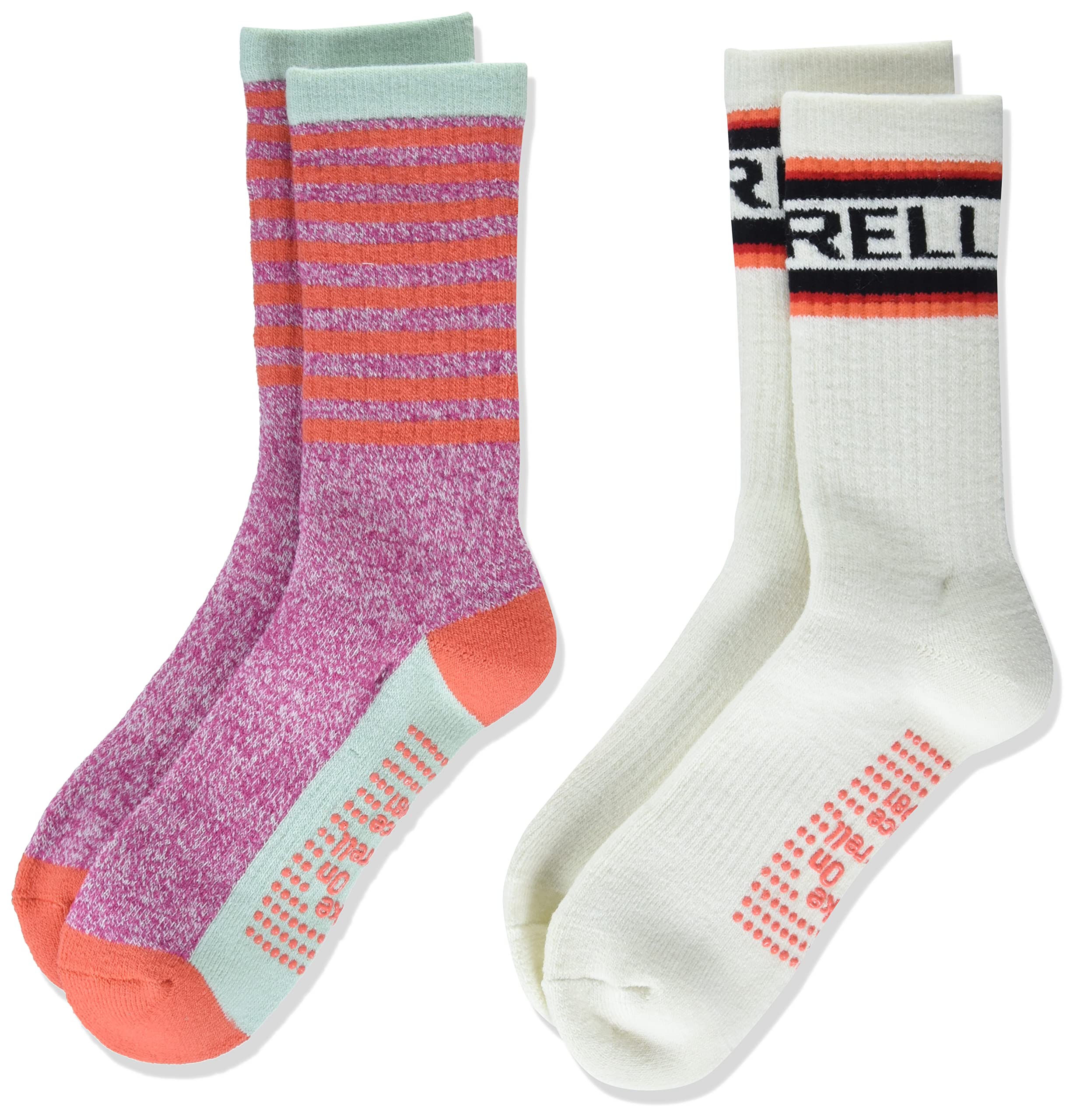 Merrell Kids' Brushed Cushion Thermal Crew Socks-2 Pair Pack-Soft Inner Layer with Gripper on Sole, Coral, 3.5-7