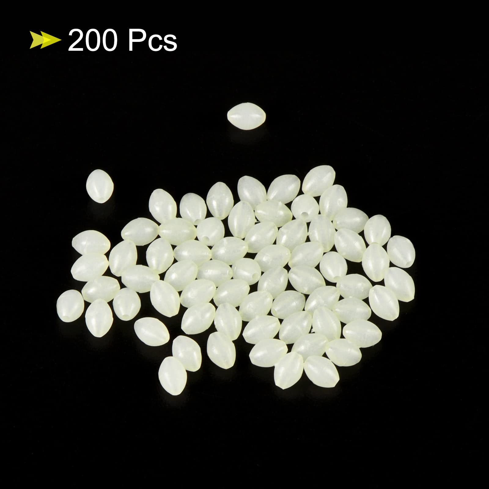 PATIKIL 5x3.4mm Luminous Fishing Beads, 200 Pieces Plastic Glow Fishing Bait Eggs Rig Bead Tackle Tool Oval, White