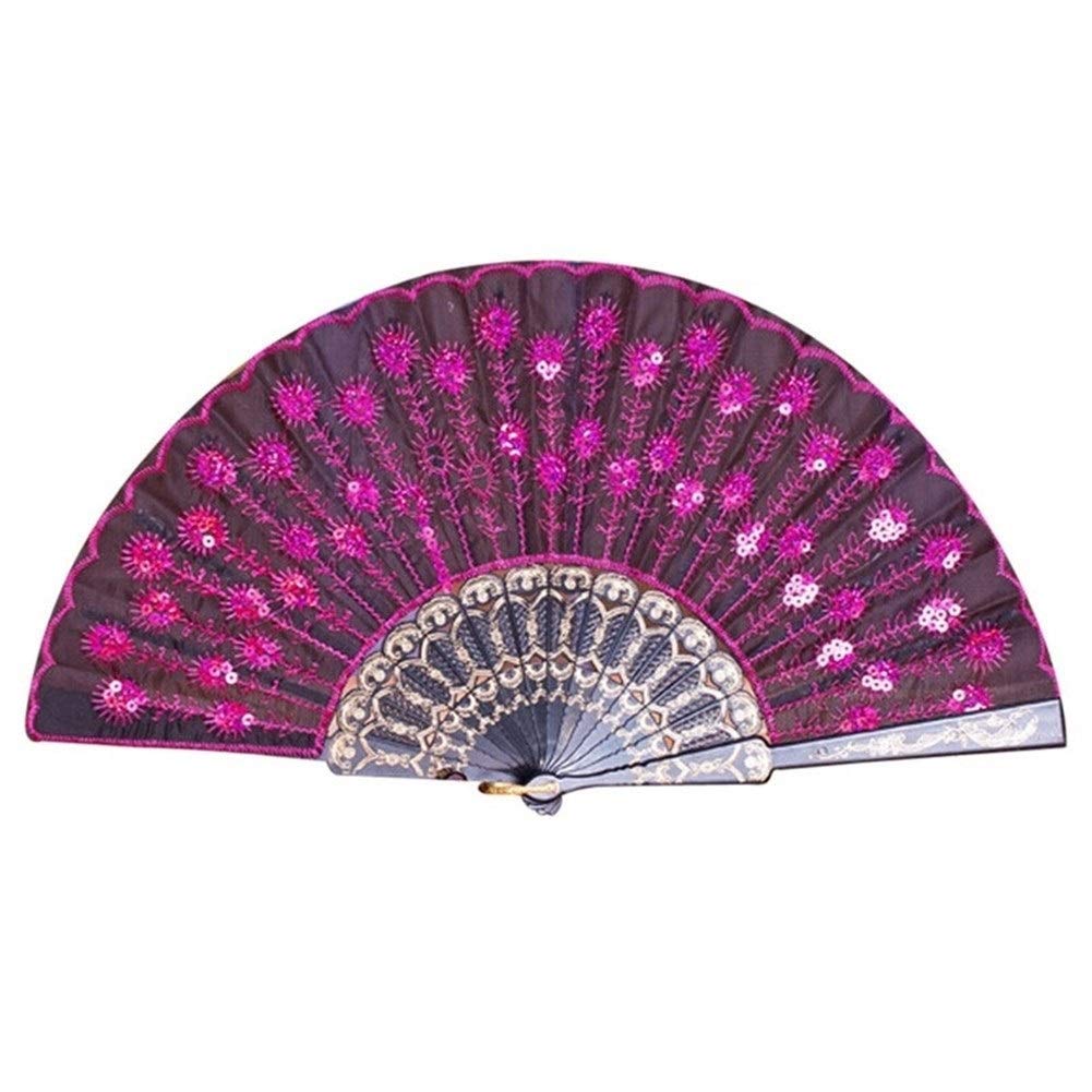 MEING Folding Fan Peacock Pattern Folding Hand Held Fan Embroidered Sequin Party Wedding Prom Chinese Spain Hand Fan Folding Hand Folding Fans (Size : E)
