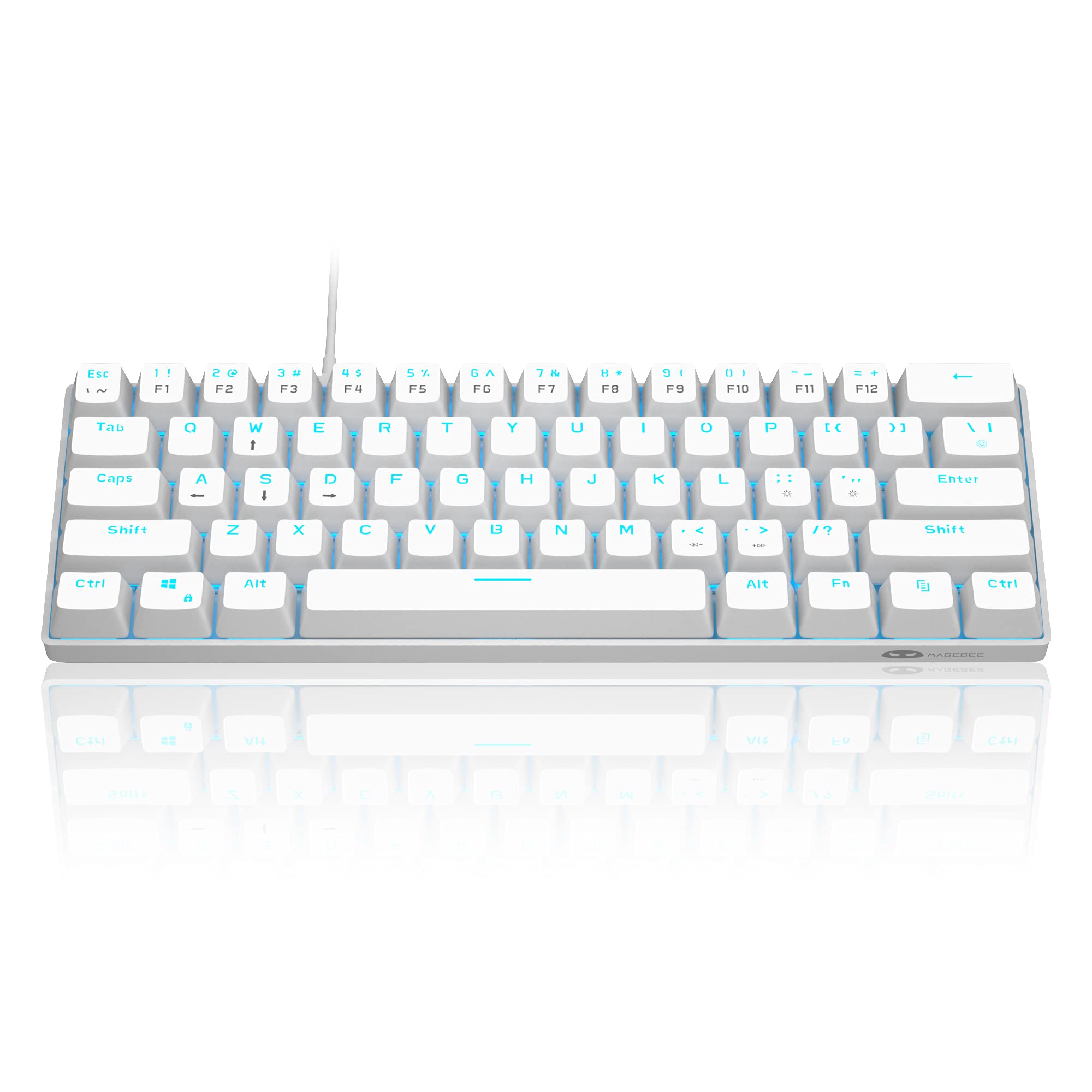 MageGee MK-Mini 60% Mechanical Gaming Keyboard, 61 Keys TKL Compact Gaming Keyboard with Blue Switches, Portable Blue LED Backlit USB Type-C Wired Office Keyboard for PC Laptop Computer, White