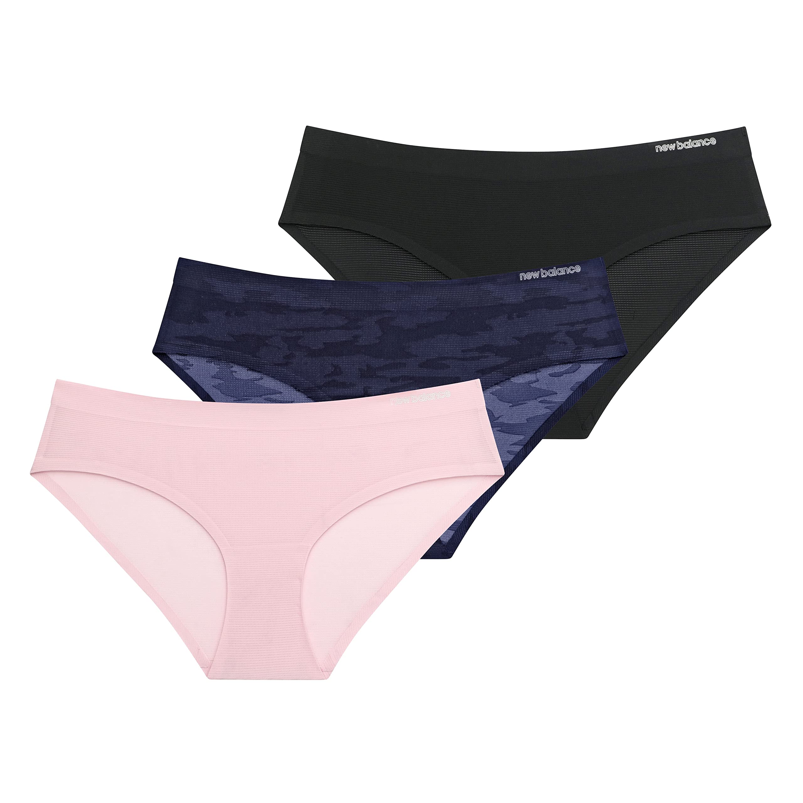 New Balance Women's Breathable Hipster Panty 3-Pack, Stretchable Durable Underwear, Black/Pigment/Desert Rose, Medium