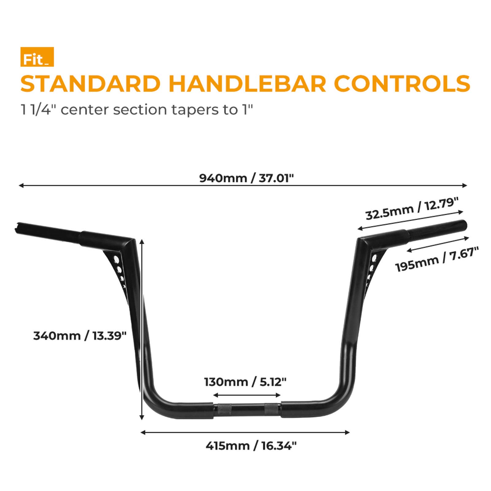 KEMIMOTO 14" Rise Ape Hangers Rise Ape Z Hangers Handlebar For Electra Glide Street Glide Ultra Limited 1-1/4'',Black