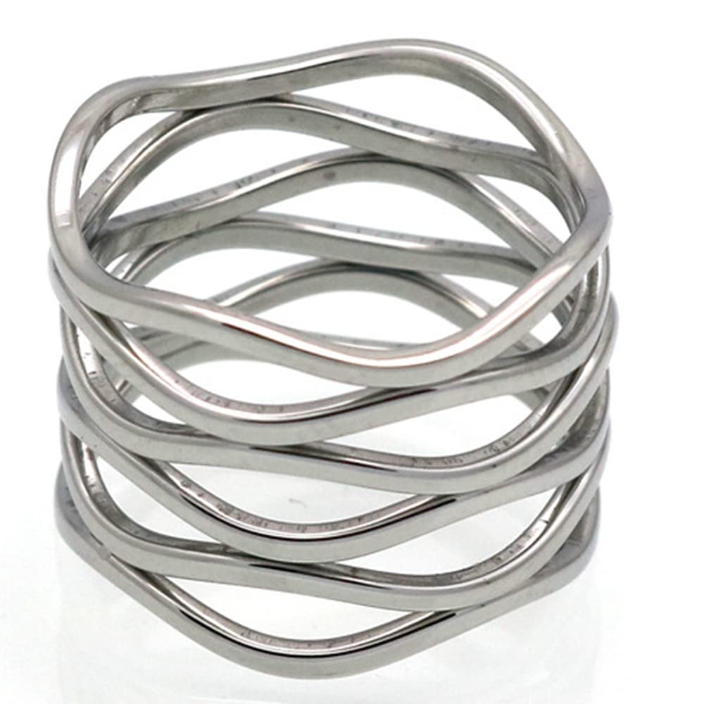 Jude Jewelers Stainless Steel Braide Wave Wrap Style Statement Promise Anniversary Ring (Silver, 8)