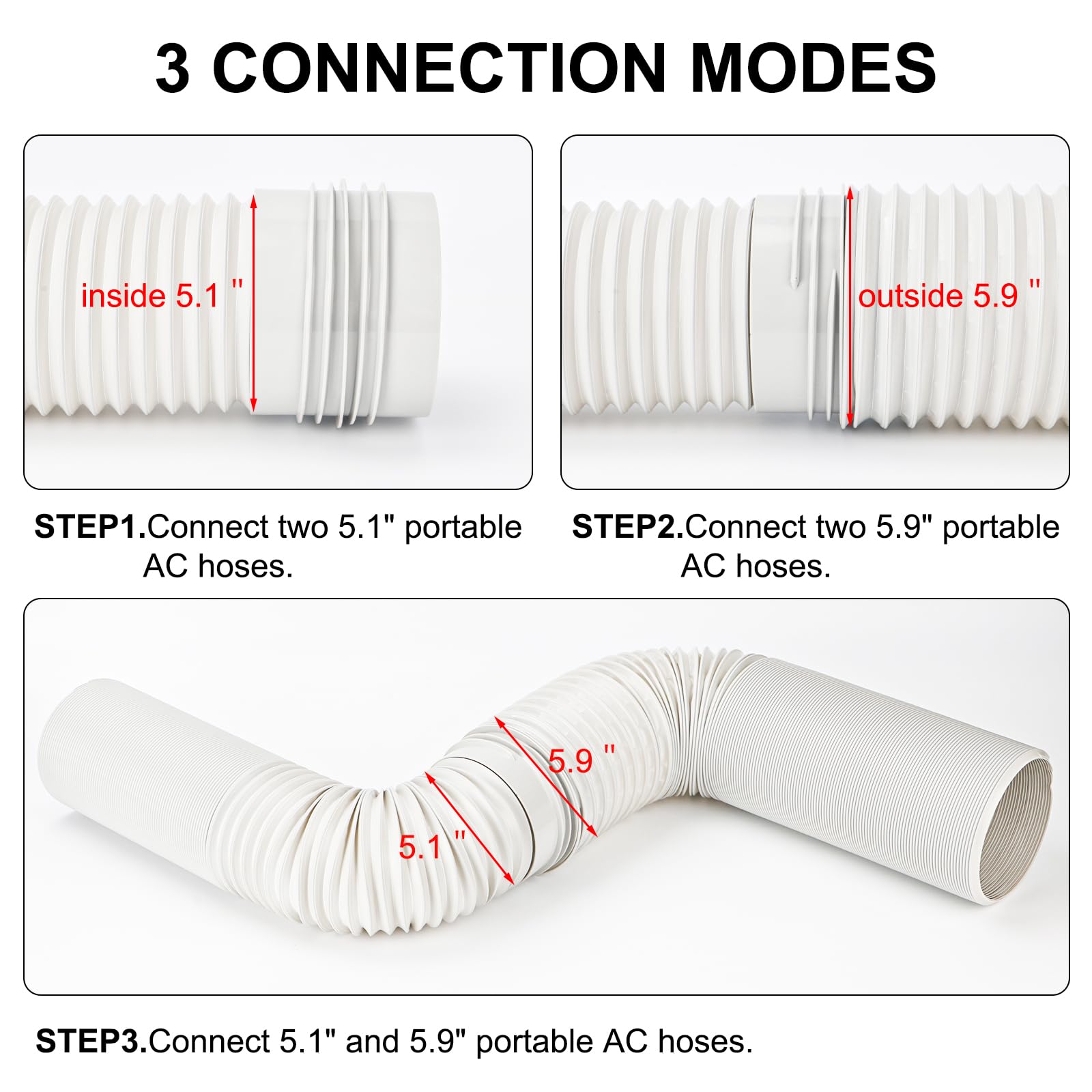ODDMUCK Portable AC Hose Coupler with 5.1"/5.9" Diameter Exhasut Vent Connector for Clockwise&Counter Clockwise Threads Air Conditioner Hose Coupler Coupling Extension (5.1"/5.9β)