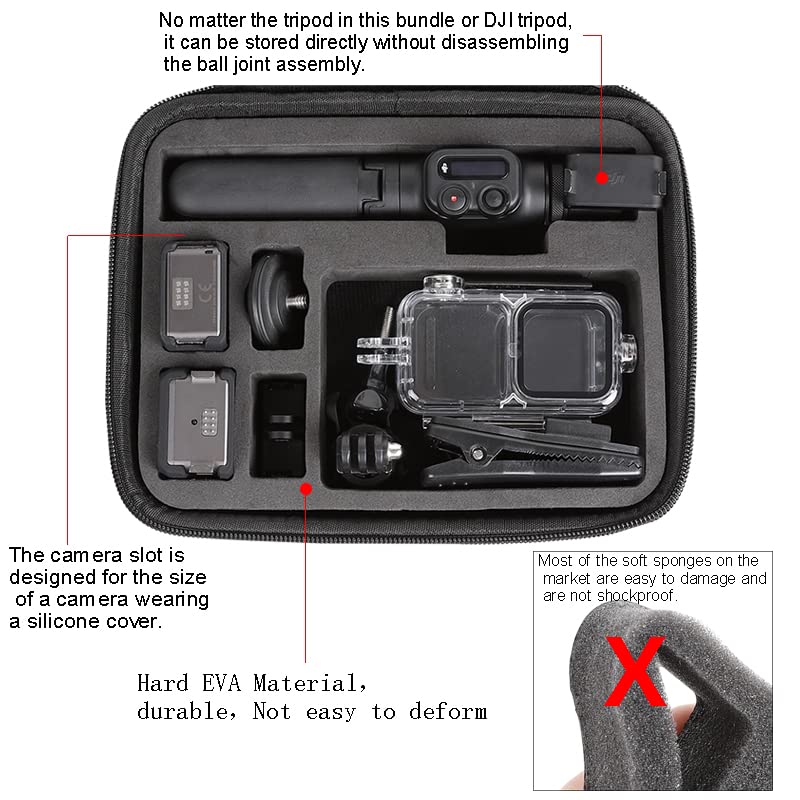 PellKing Accessories Kit for DJI Action 2,Including Hard Shell Carrying Case with Shoulder Belt,Tripod,360 Degree Rotation Backpack Clip,Head Strap,Screen Protector,Waterproof Shell,Silicone Sleeve