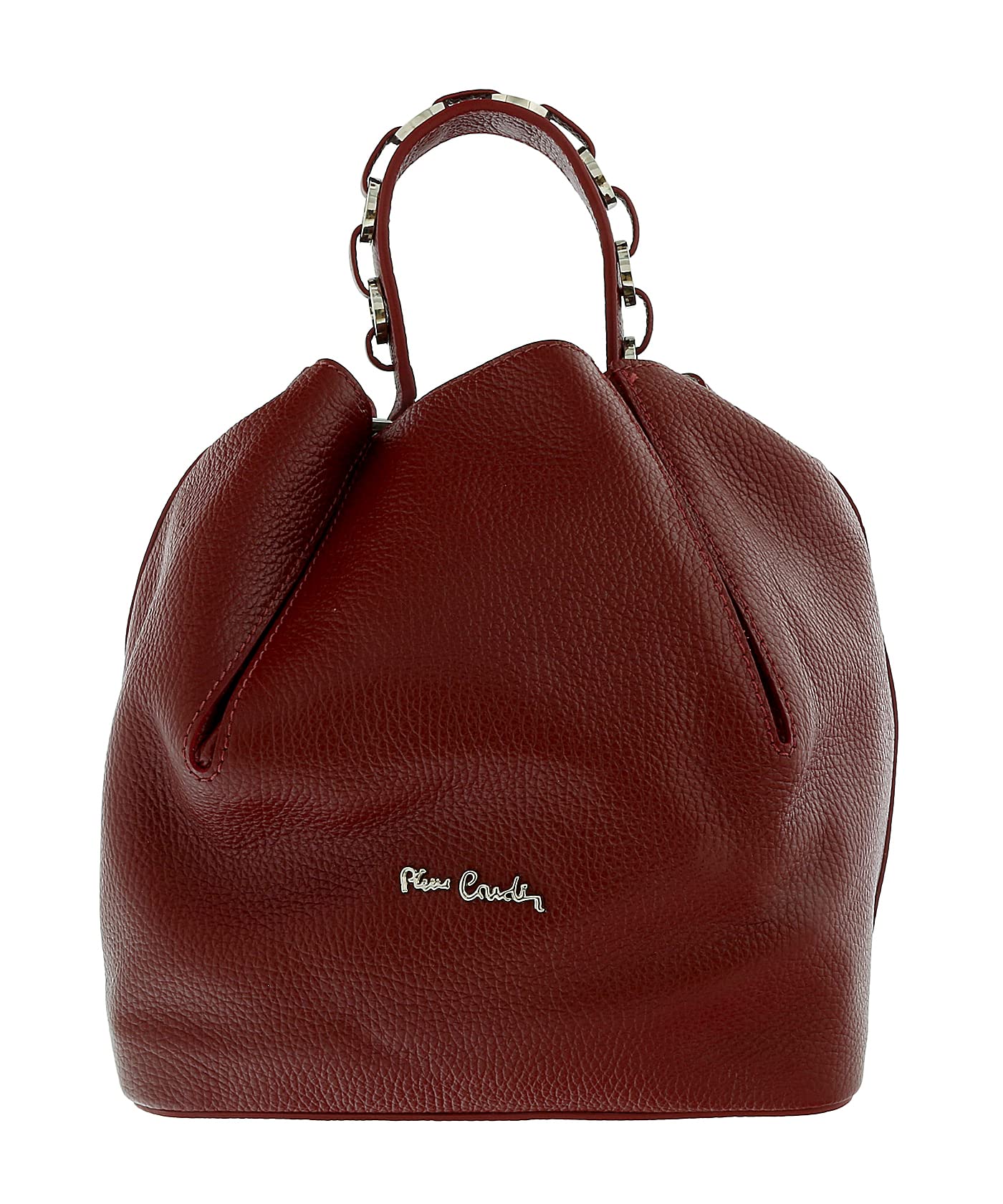 Pierre Cardin Burgundy Leather Curb Chain Embellished Medium Bucket Bag for womens