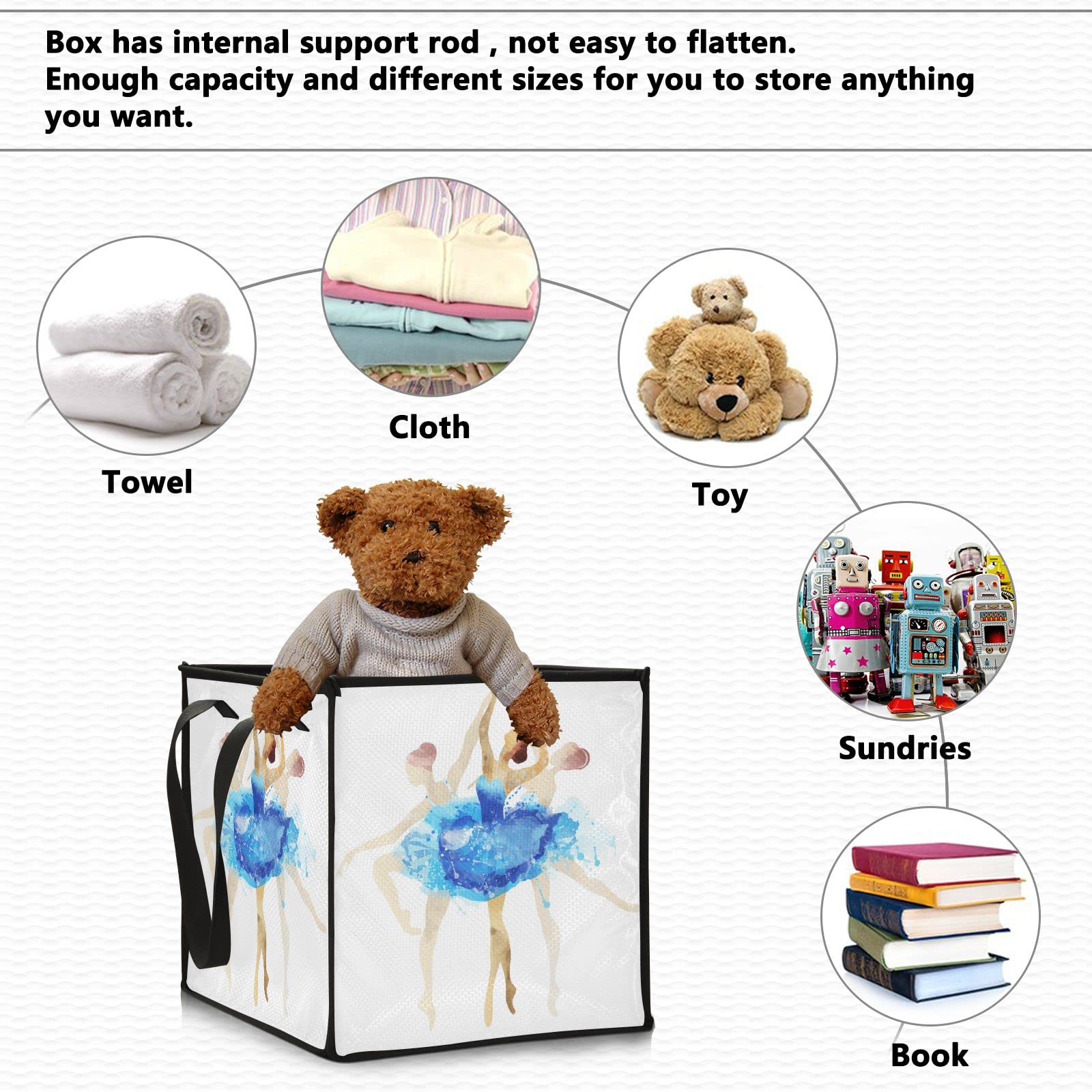 KEEPREAL Blue Ballerina Cube Storage Bin with Handles, Large Collapsible Organizer Storage Basket for Home Decorative(1Pack,10.6 x 10.6 x 10.6 in)