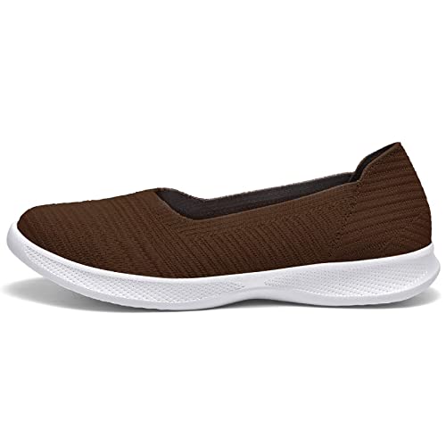 LANCROP Women's Loafer Slip On Shoes- Mesh Knit Casual Nurse Walking Shoes Flat Ballet Sneakers 8 US, Label 39.5 Brown