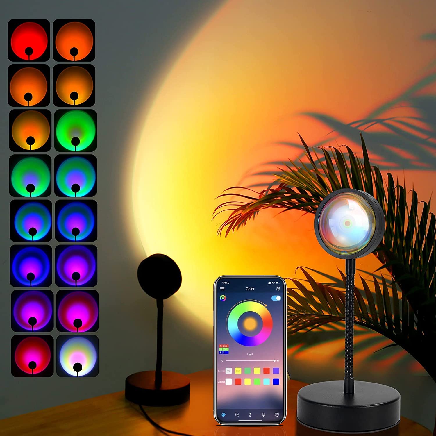 JIMEI Sunset Lamp Led Lights for Bedroom Decor Dusk Dawn Sun Sunlight Sunrise Outdoor Indoor RGB Night Light Projector Living Room Light Fixture Floor Lamp Table Lamp Gifts for Women