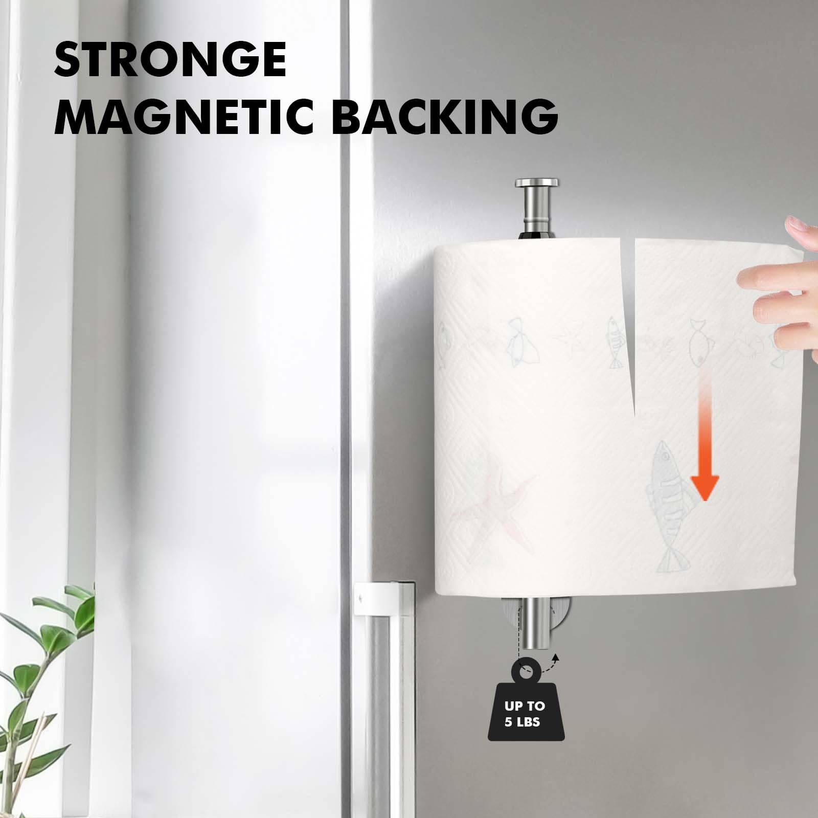 KIHOGEM Magnetic Paper Towel Holder, One Hand Operable Paper Towel Holder Wall Mount with Strong Magnetic Backing and Self-Adhesive for Kitchen Refrigerator RVs Grill Garage(Silver)