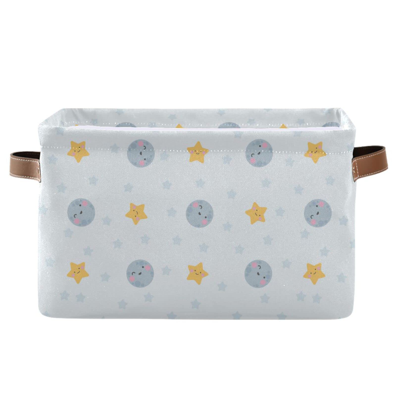 KEEPREAL Cute Moon Stars Storage Basket Bin, Large Cube Storage Box Canvas Collapsible Storage Organizer for Home Office Closet - 15 L x 11 W x 9.5 H