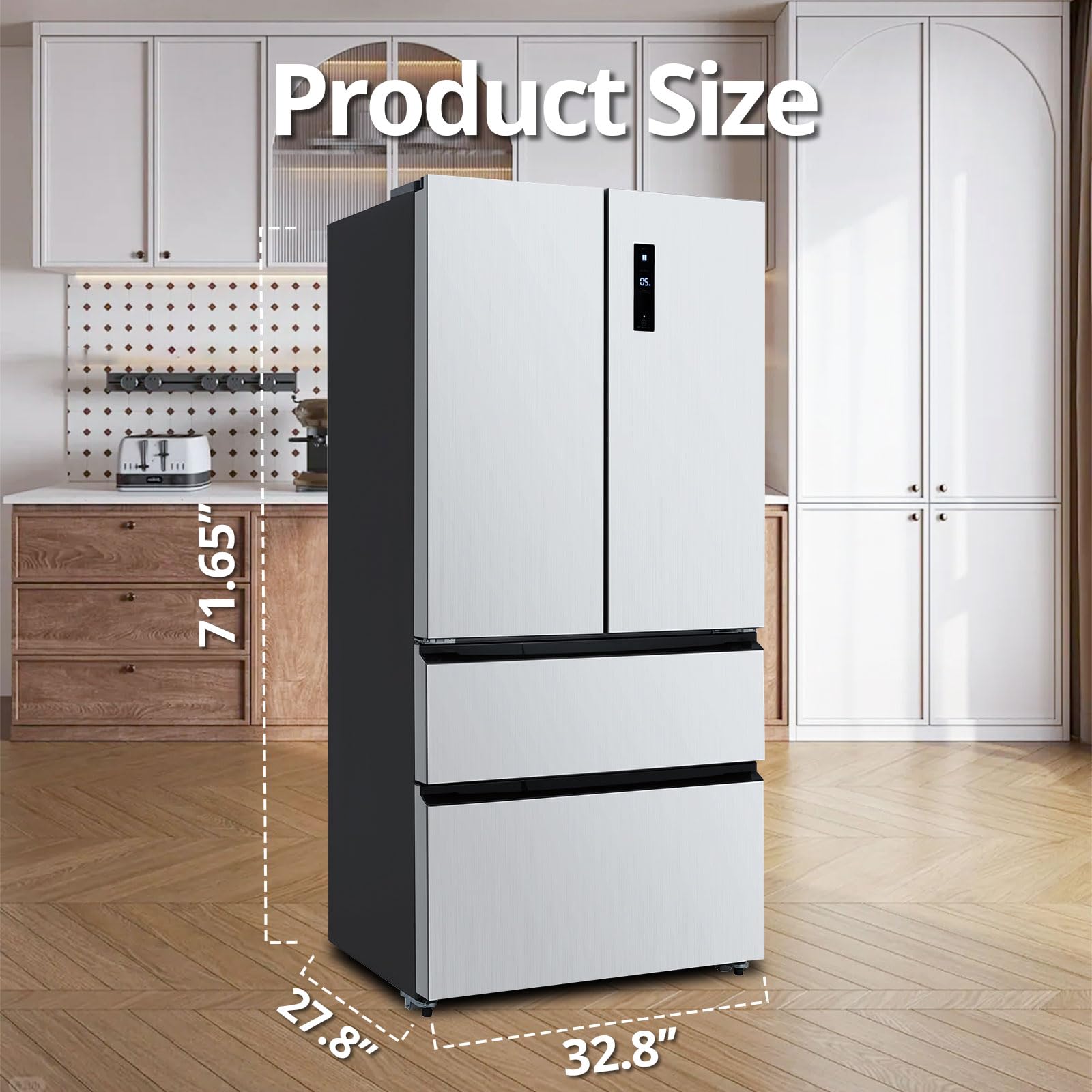 Towallmark French Door Refrigerator, 18.8Cu.Ft Refrigerator, 4 Door Full Size Counter Depth Stainless Steel Refrigerators, Digital Temperature Controls Kitchen Fridge, Auto Defrost