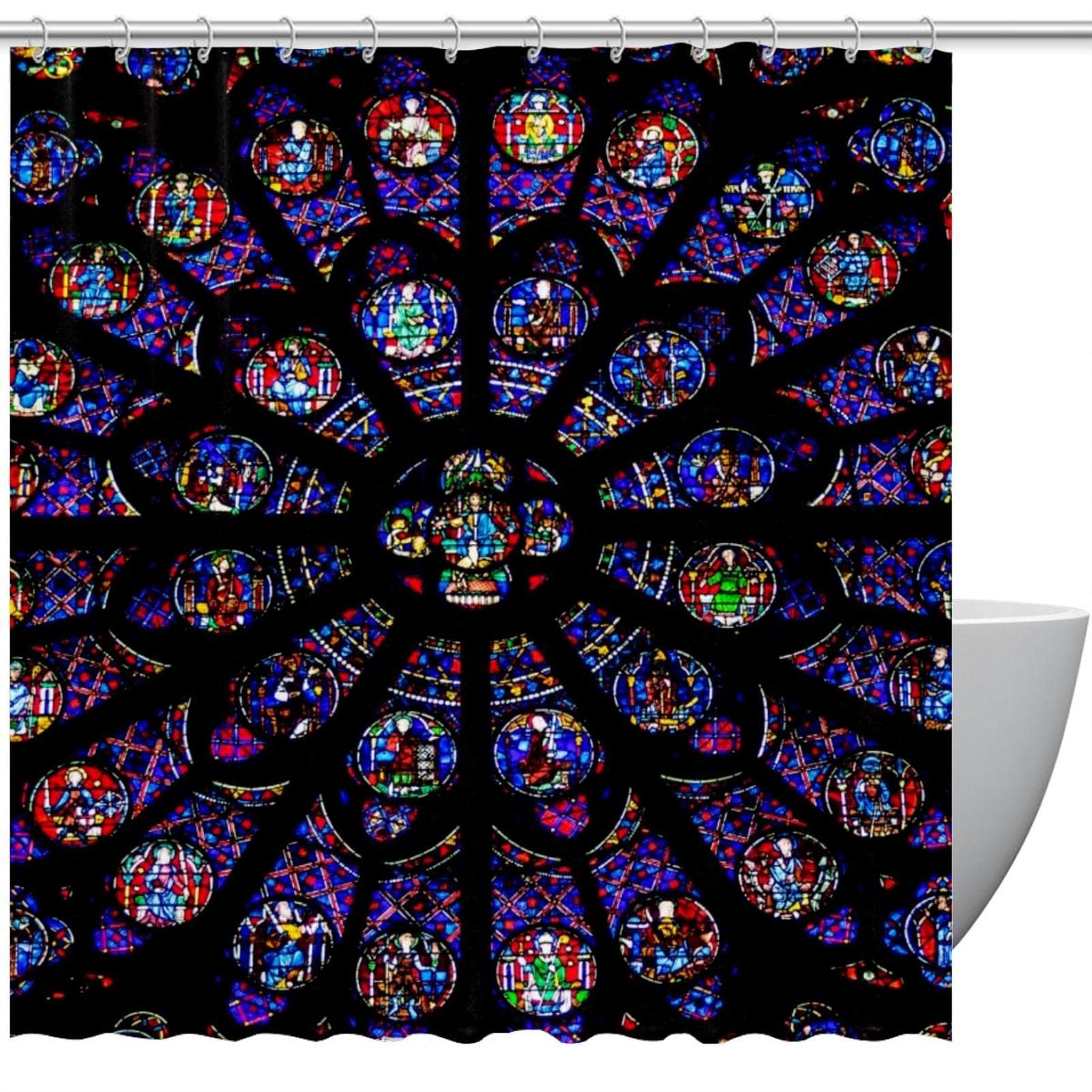 KXO Window Glass Stained Shower Curtain Waterproof Washable Bath Curtains Polyester Bathroom Curtain Set with Hooks 72"x72"