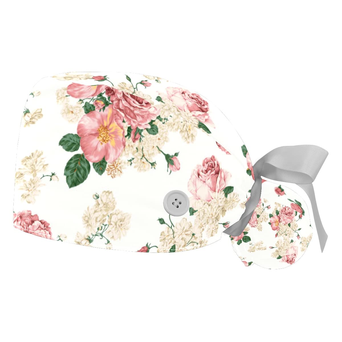 Mersov Musical Guitar Colorful Flowers Adjustable Working Cap with Ponytail Holder, 2 Packs Scrub Bouffant Hat for Men & Women, One Size, Multicoloured 8, Medium-3X-Large