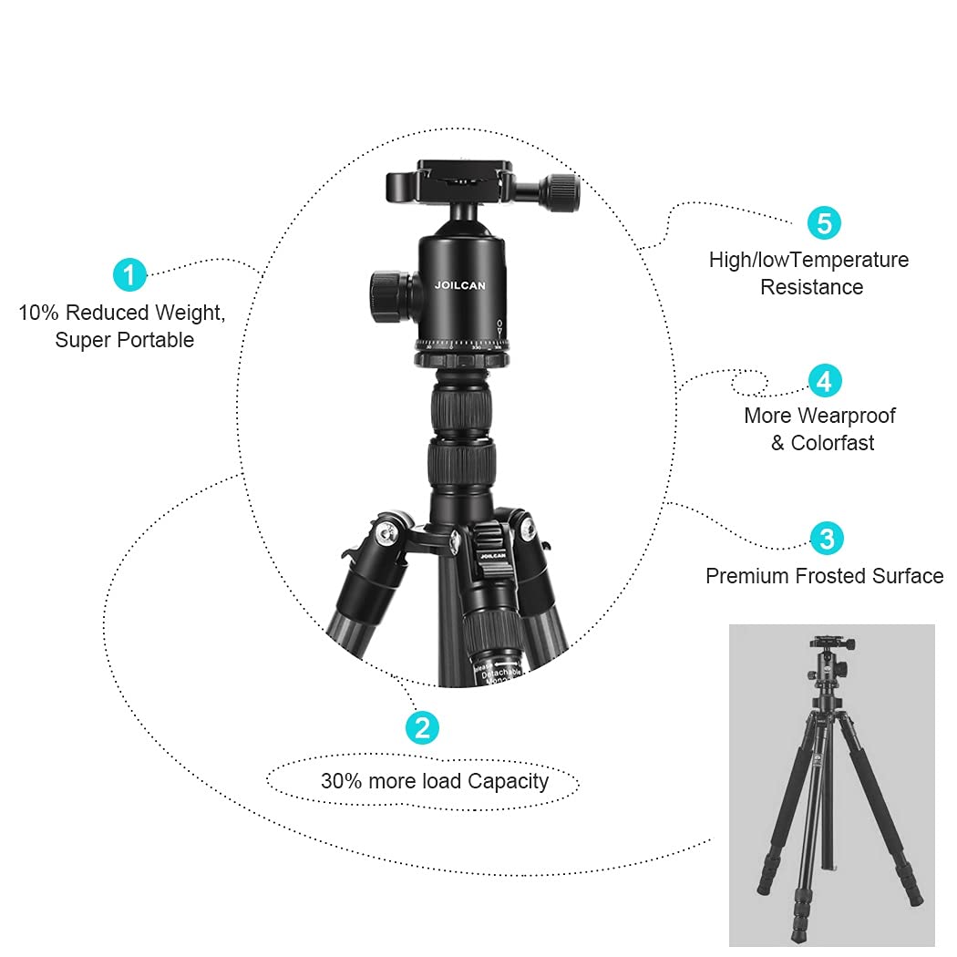 JOILCAN 81" Carbon Fiber Camera Tripod,Professional Tripod Monopod with 360 Degree Ball Head and Carrying Case for Travel and Work Load up to 35Ibs