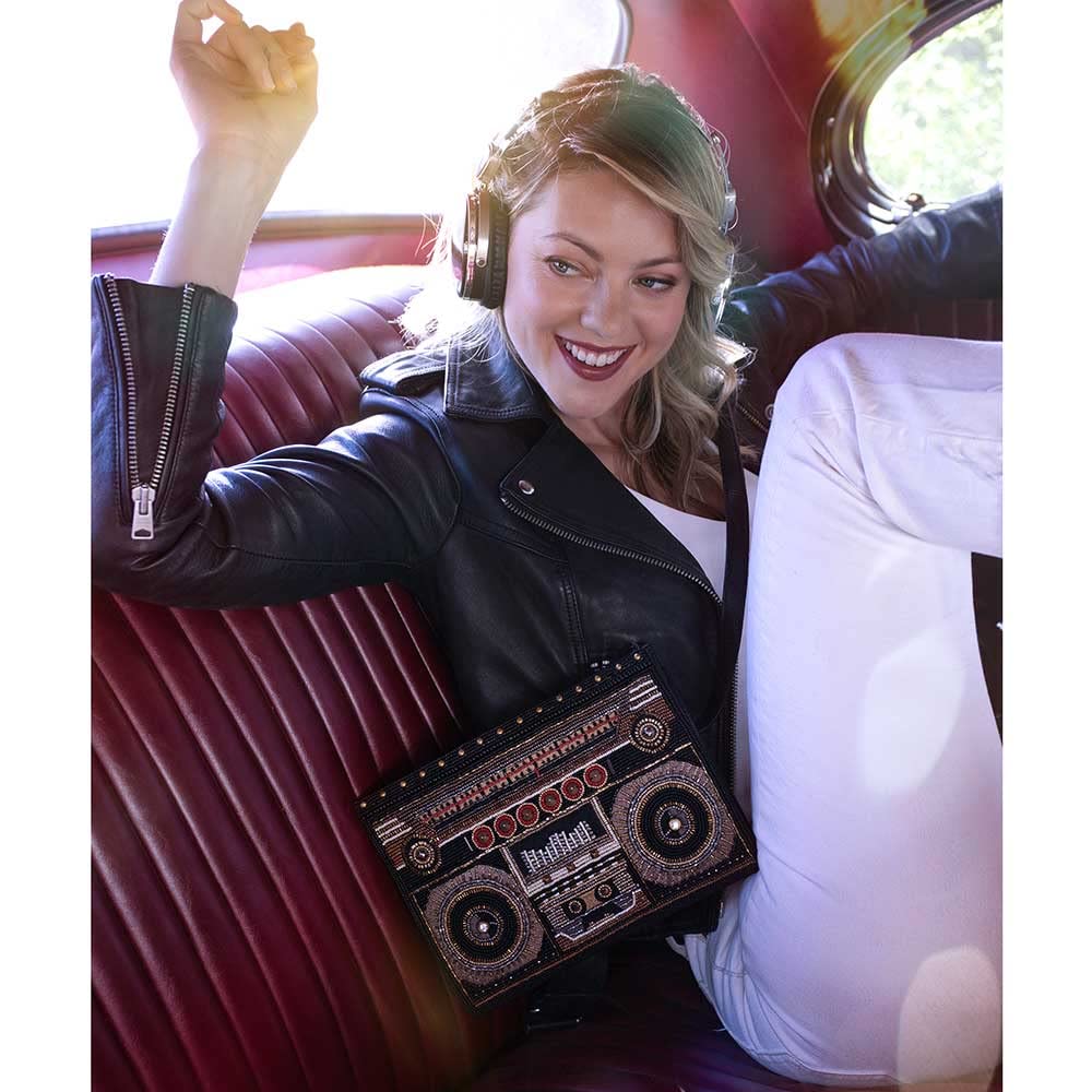 Mary Frances Dialed In Beaded Stereo Music Leather Crossbody Handbag, Multi