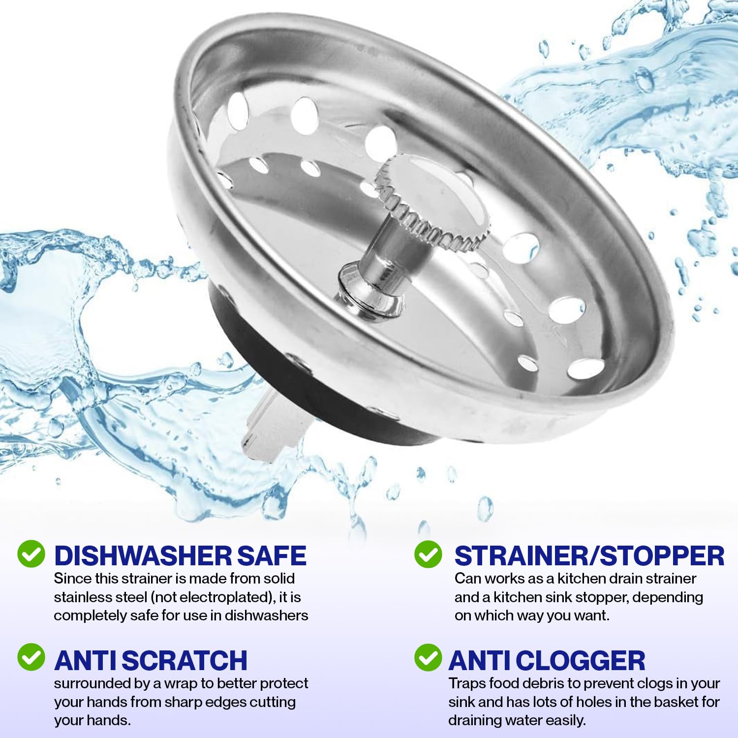 Kitchen Sink Drain Strainer 2 Pack of Stopper Combo Basket Replacement for 3-1/2 Inch Drain I Sink Drain Basket Stainless Steel Bathroom Sink Strainer | Bathtub Strainer Sink Hair Drain Screen