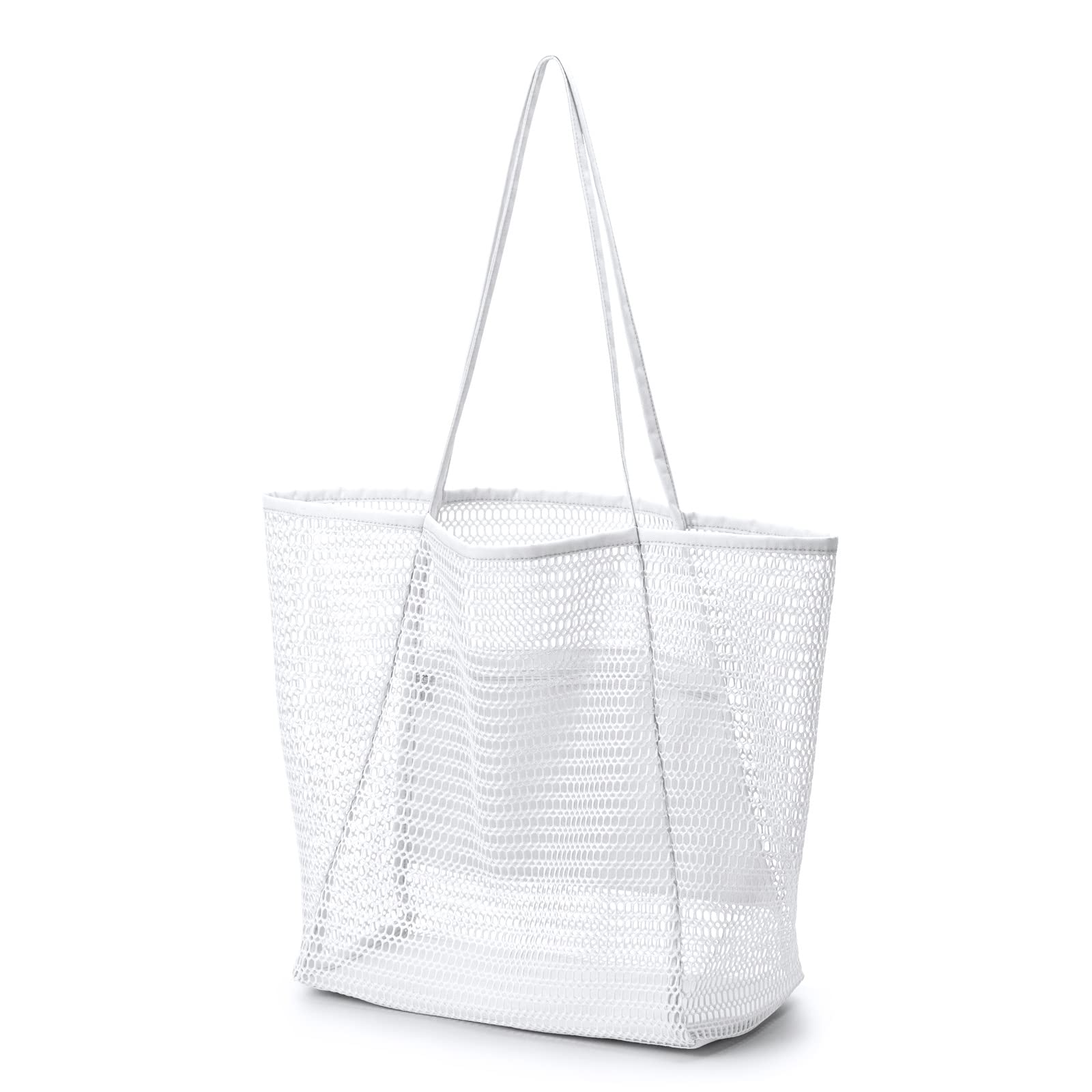 Mesh Beach Tote Womens Large Purse Shoulder Handbag Foldable Travel Satchel Hobo Bag Casual Daypack (White)